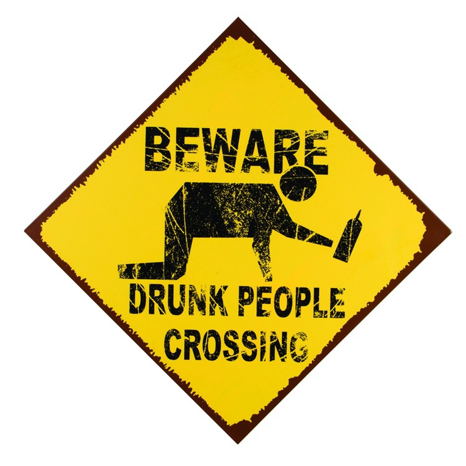 Funny Drunk People Crossing Yellow Warning Sign Metal - Mary B ...