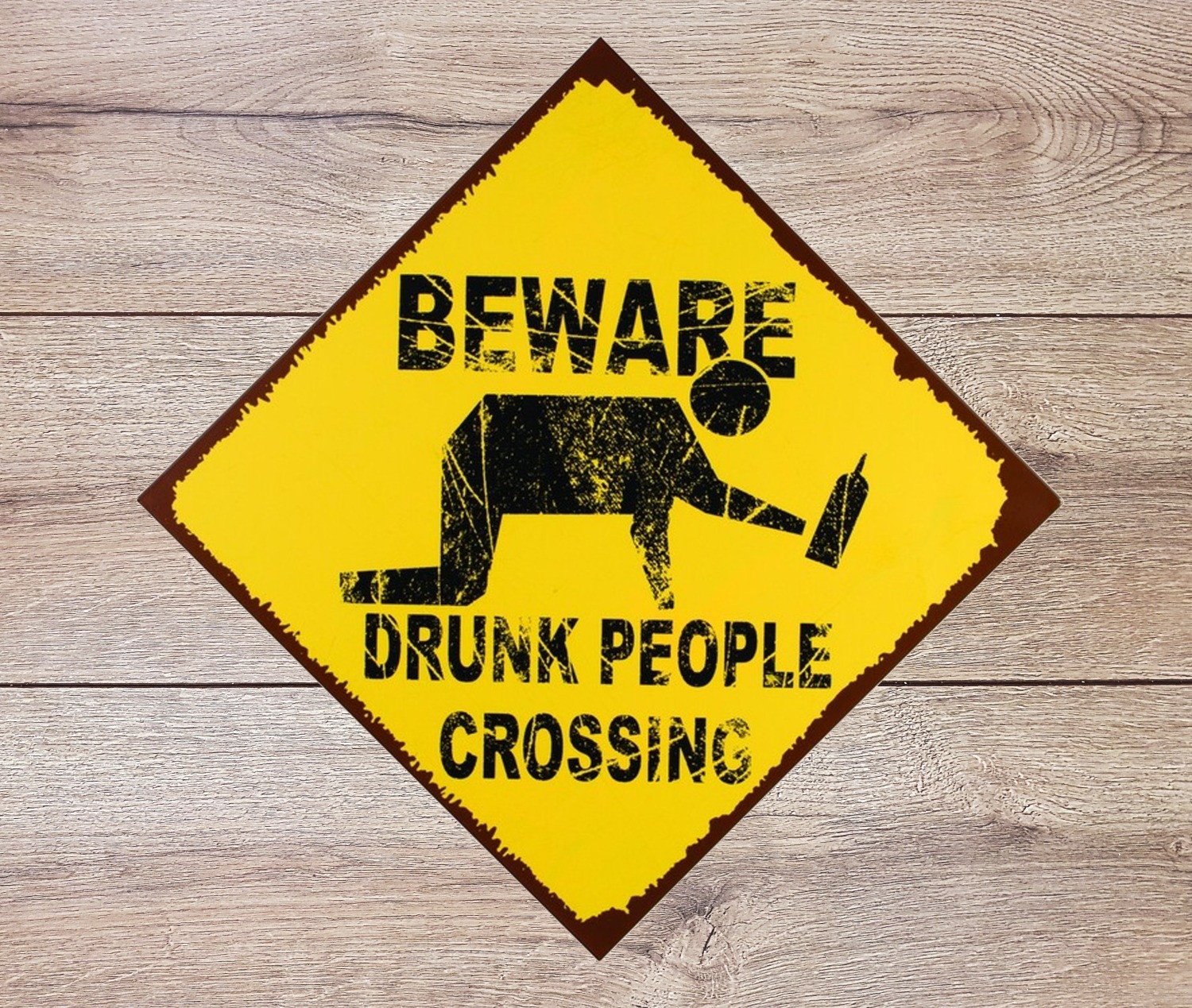 Funny Drunk People Crossing Yellow Warning Sign Metal - Mary B ...