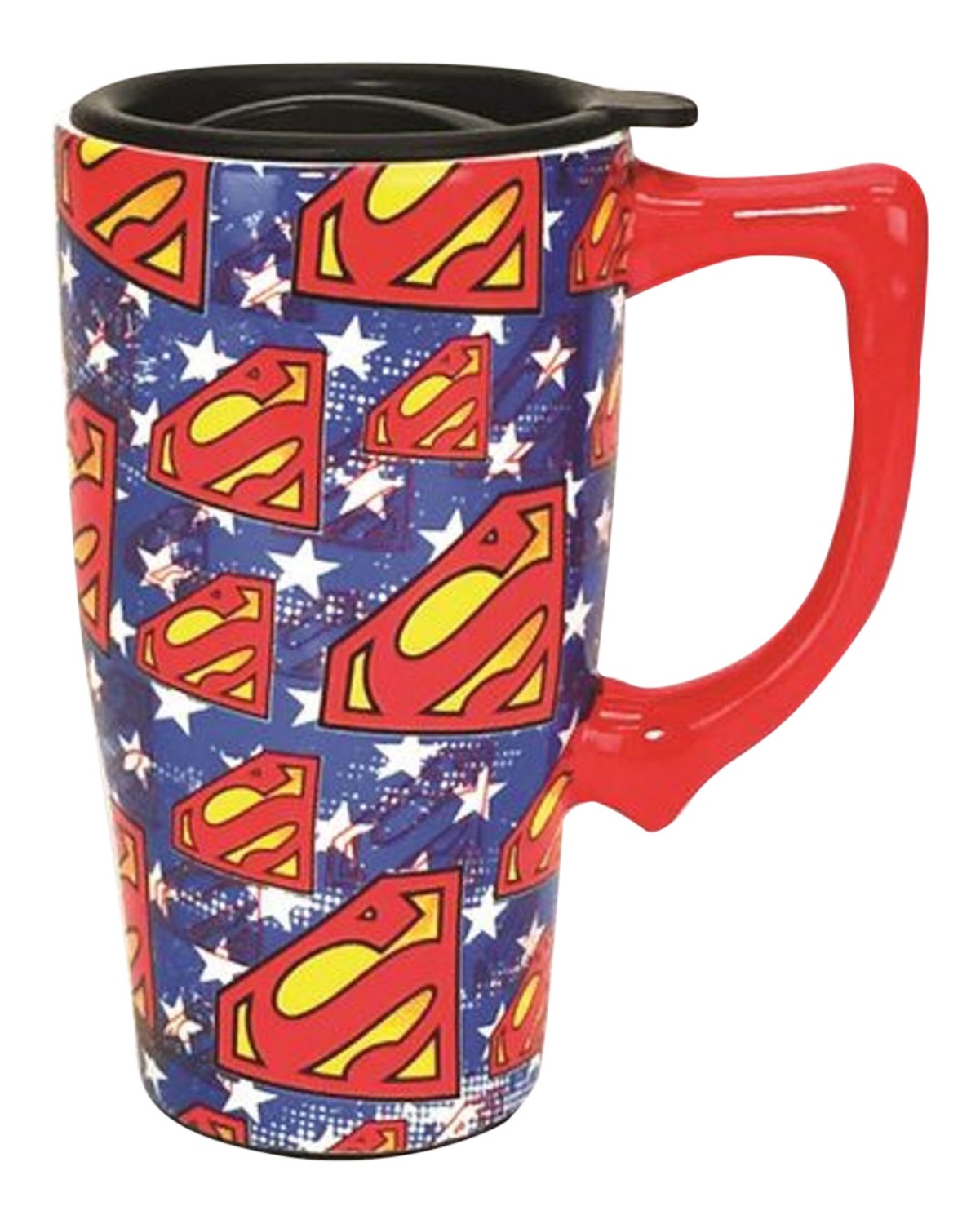 Superman Super Hero Ceramic Travel Mug with Lid 16 Ounce Coffee Tea ...