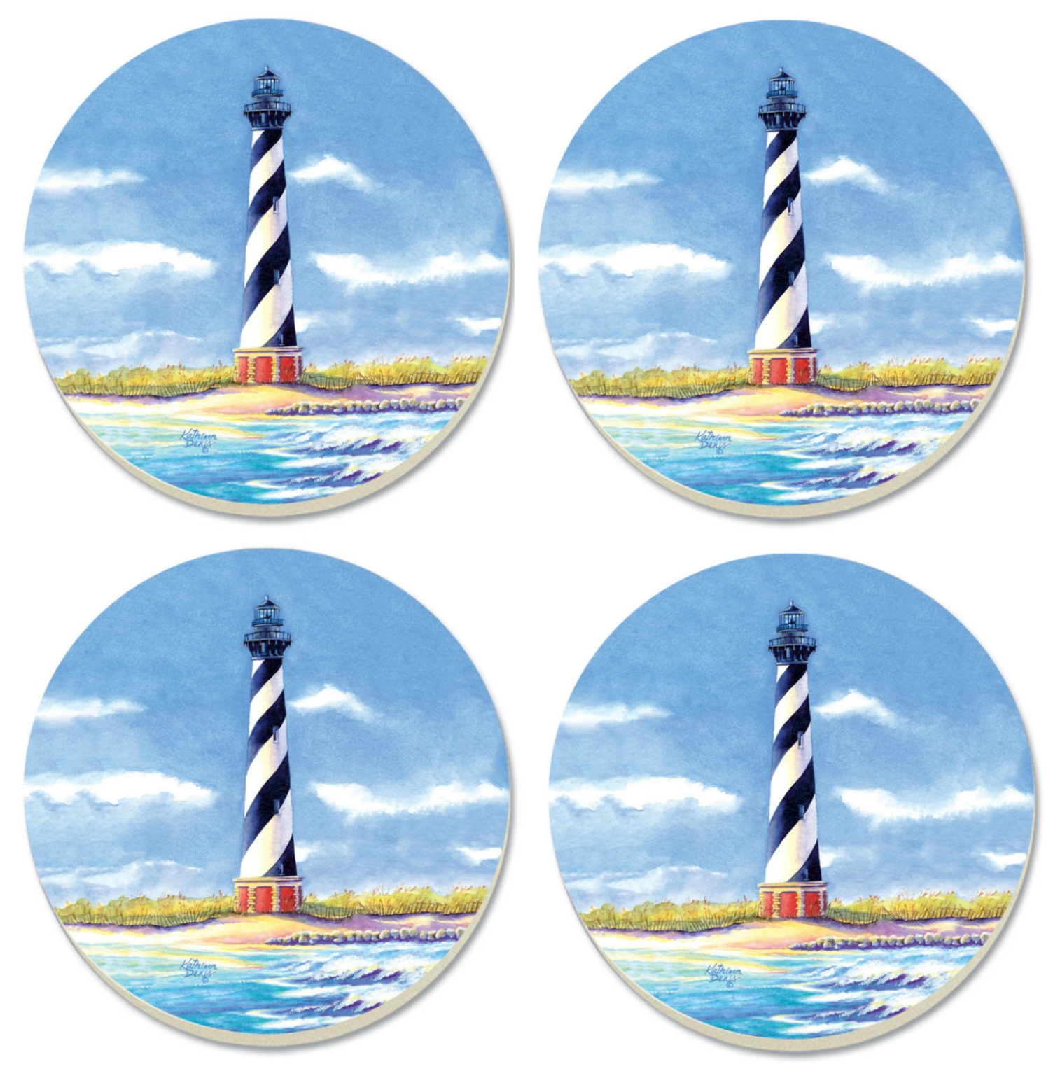 Coastal Hatteras Lighthouse 4 Inch Round Absorbent Stone Coasters Set ...