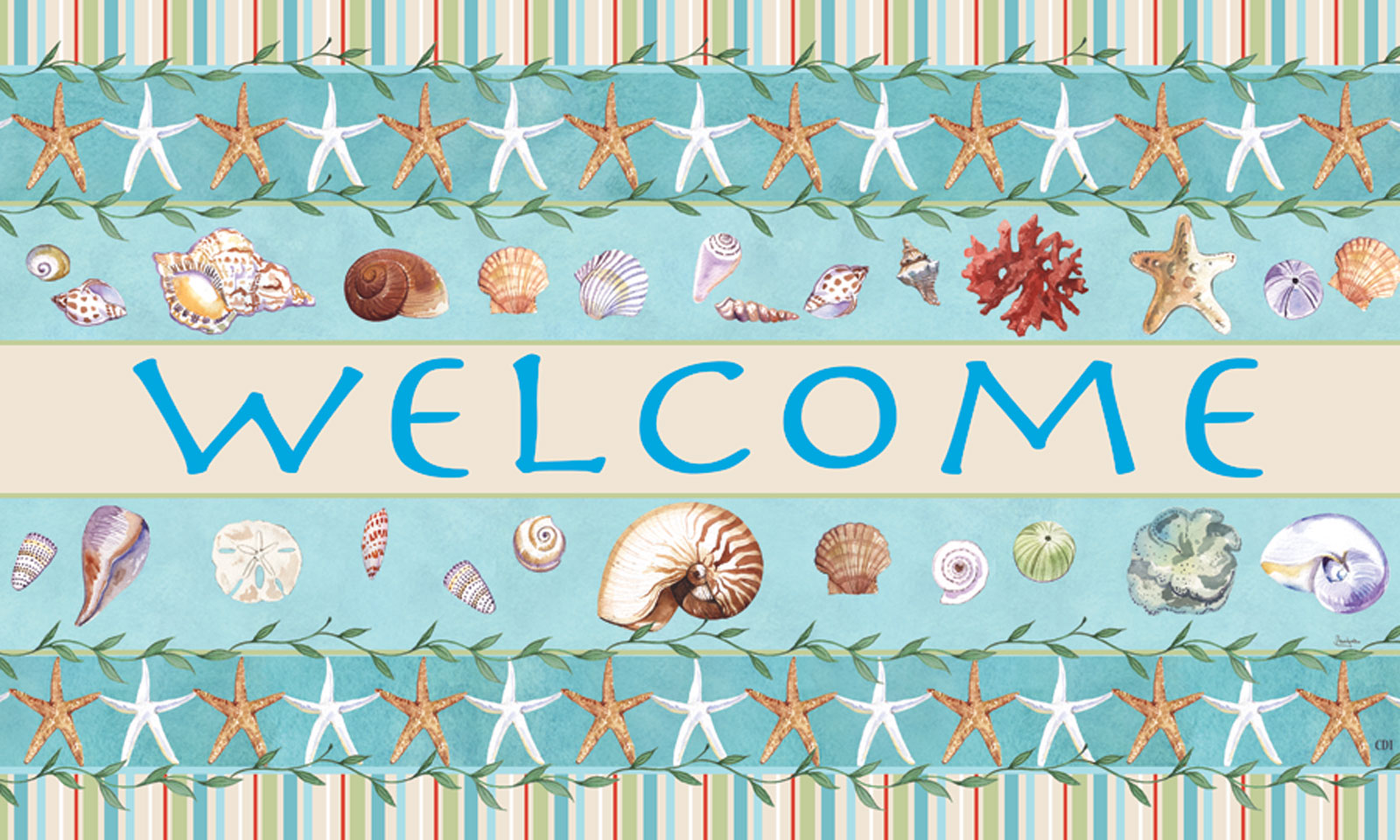 Starfish and Seashell Rows Coastal Welcome 30 X 18 Inch Floor Mat ...
