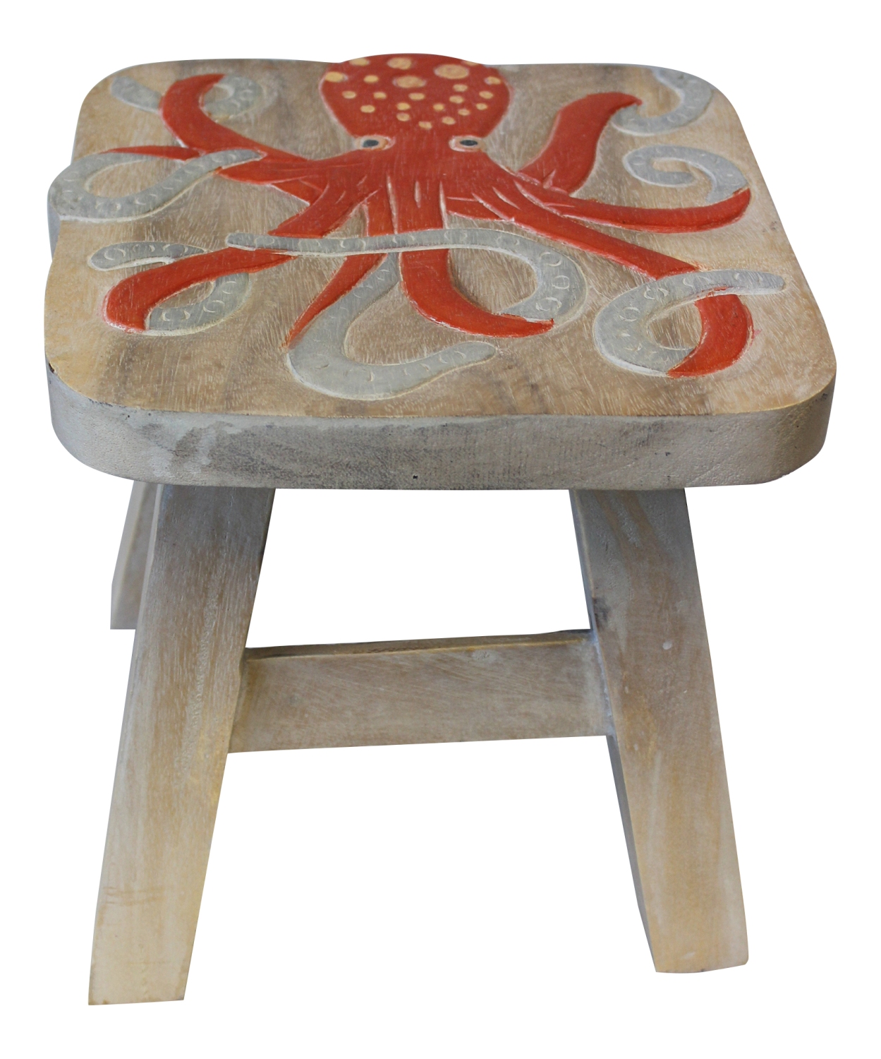 Octopus Ocean Animal Coastal Carved Wood Step Stool Painted 10.5 Inches ...