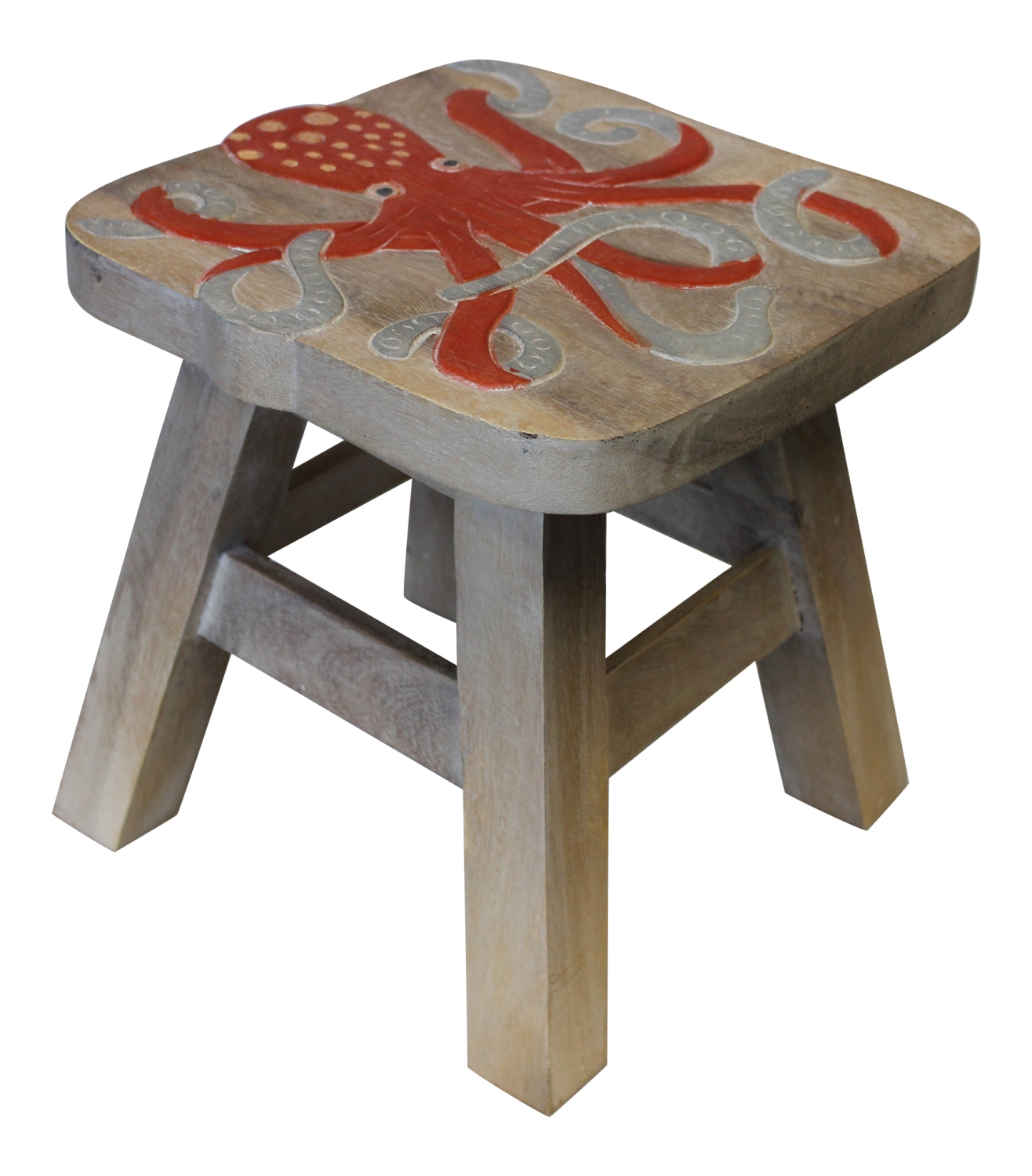 Octopus Ocean Animal Coastal Carved Wood Step Stool Painted 10.5 Inches ...