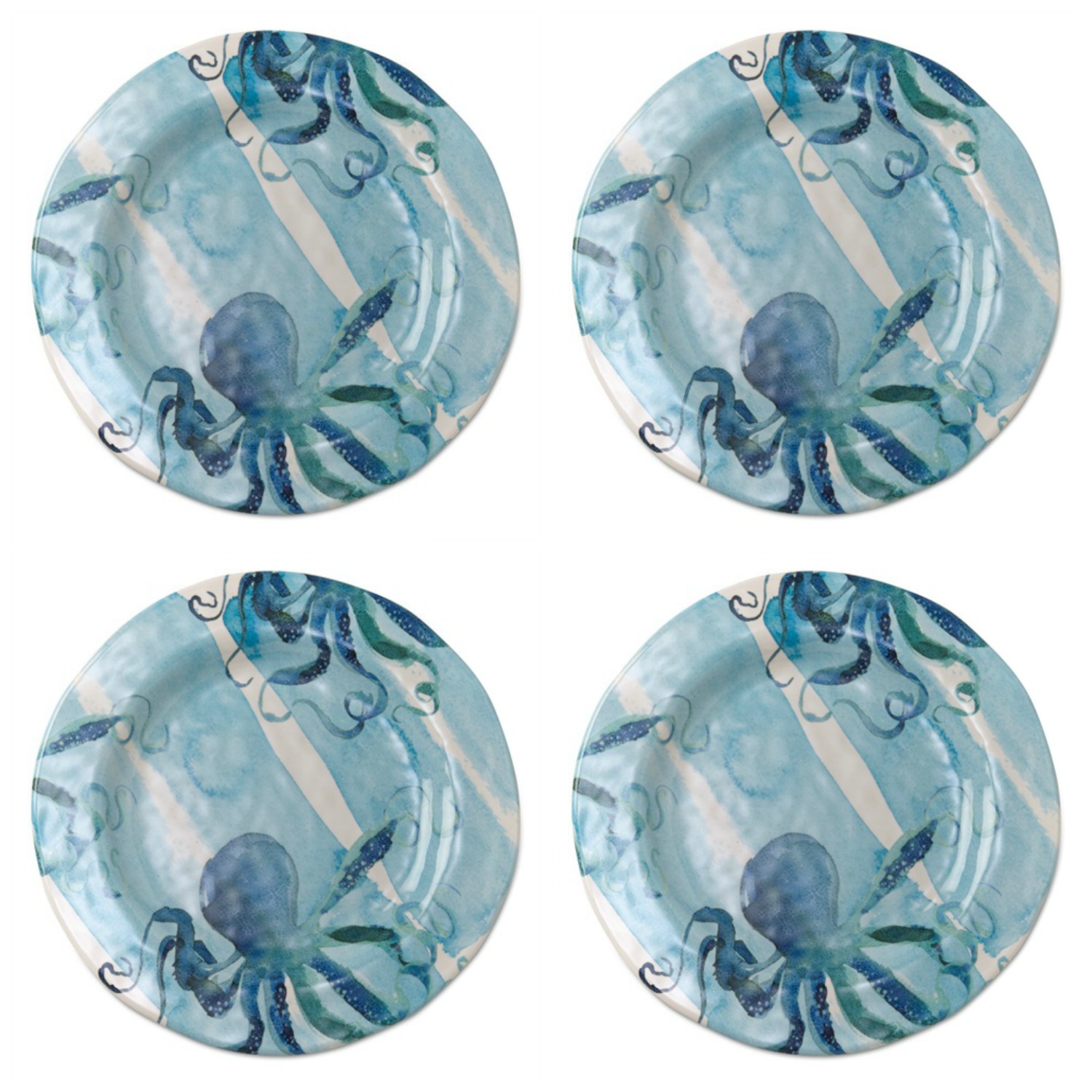 Blue Octopus 11 Inch Dinner Plates Melamine Set of 4 - Mary B ...