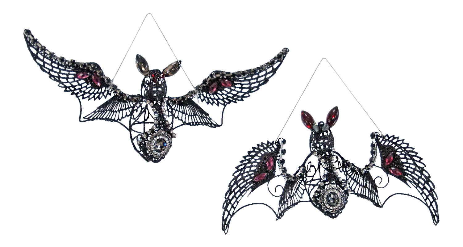 Jeweled Wire Flying Bats Halloween Ornaments Set of 2 - Mary B ...