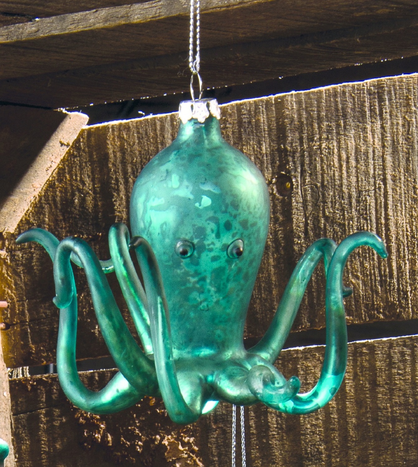 Teal Green Octopus Glass Christmas Holiday Ornament - Mary B Decorative Art
