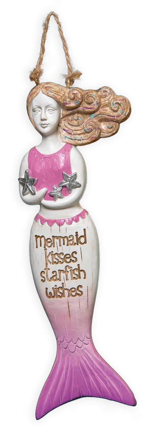 Pink Mermaid With Starfish Mermaid Kisses Starfish Wishes Wall Plaque ...