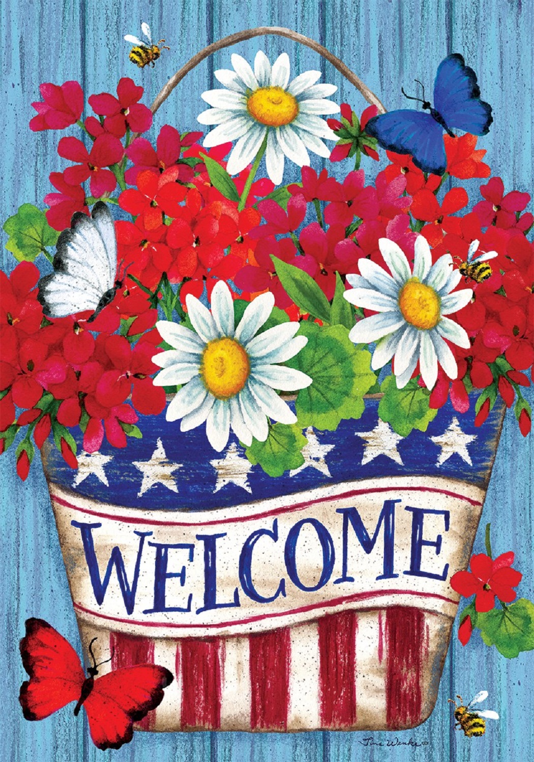 Patriotic Welcome Red White and Blue Flowers Garden Flag 18 X 12 Inches ...