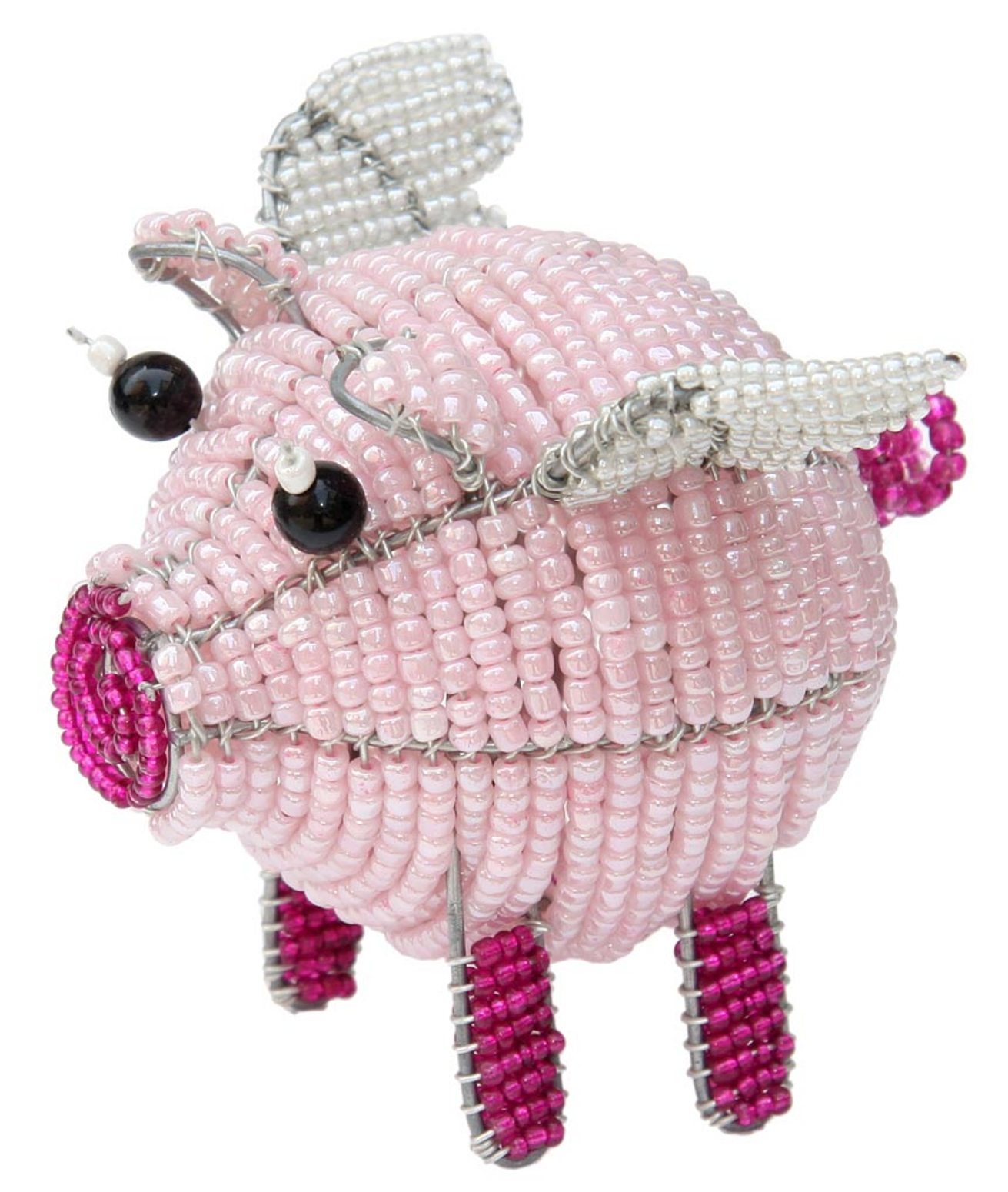 Whimsical Pink Flying Pig Beaded Wire Hanging or Tabletop Sculpture ...