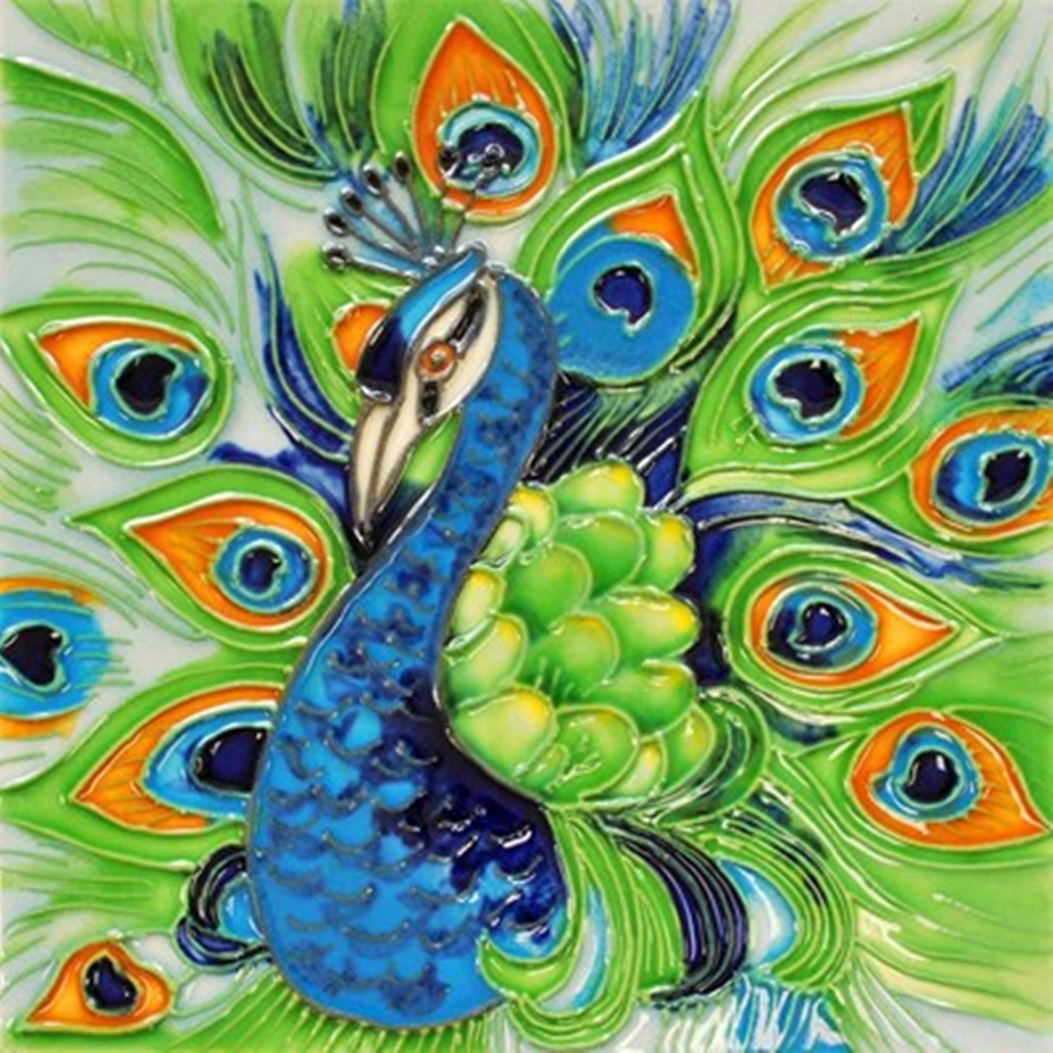 Proud Peacock Ceramic Tile 4 Inches - Mary B Decorative Art