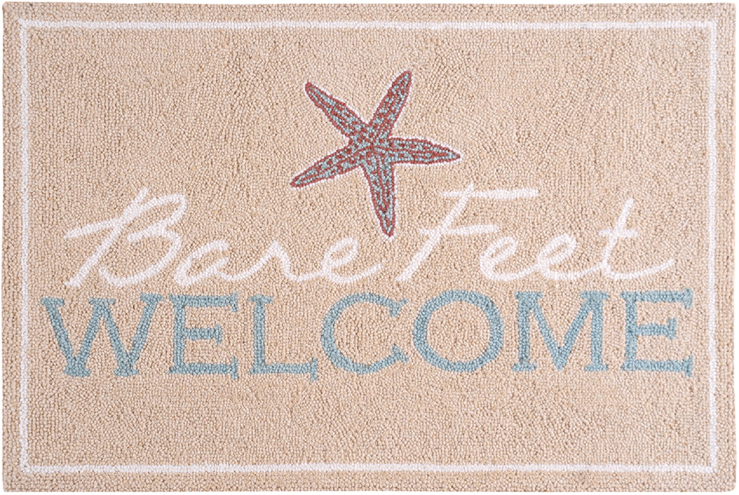 Bare Feet Welcome Coastal Starfish Hooked Rug 36 X 24 Inches - Mary B ...
