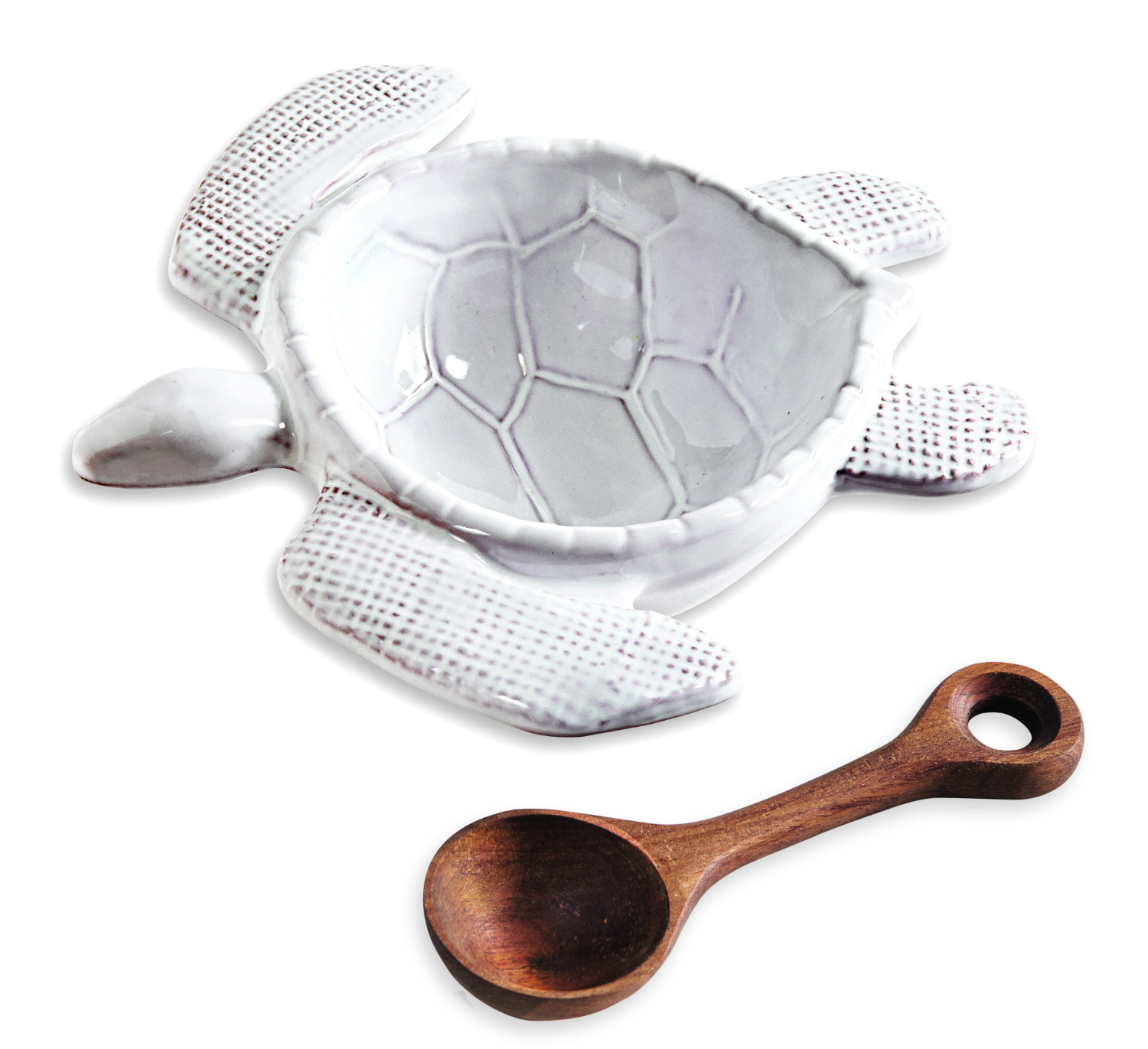 Embossed Sea Turtle Milk Glazed Terracotta Dip Cup with Mango Wood ...