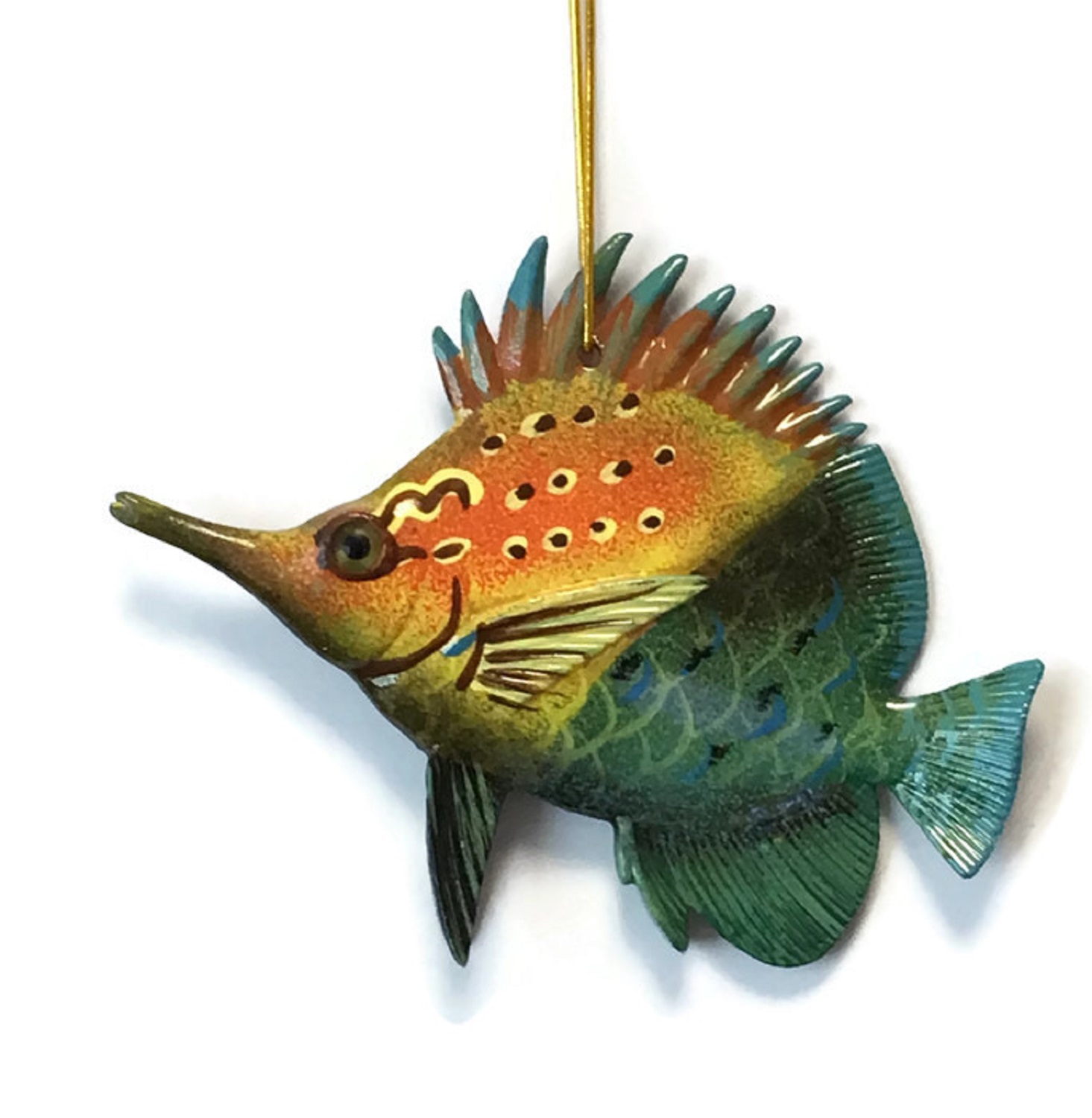 Caribbean Reef Tropical Angel Fish Ornament Long Nose 37 Green Yellow 4 ...