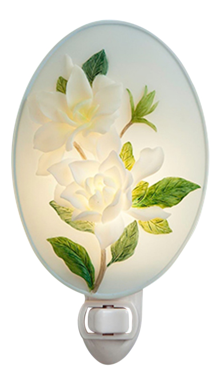 White Magnolia Blooms on Branch Bonded Marble Night Light - Mary B ...