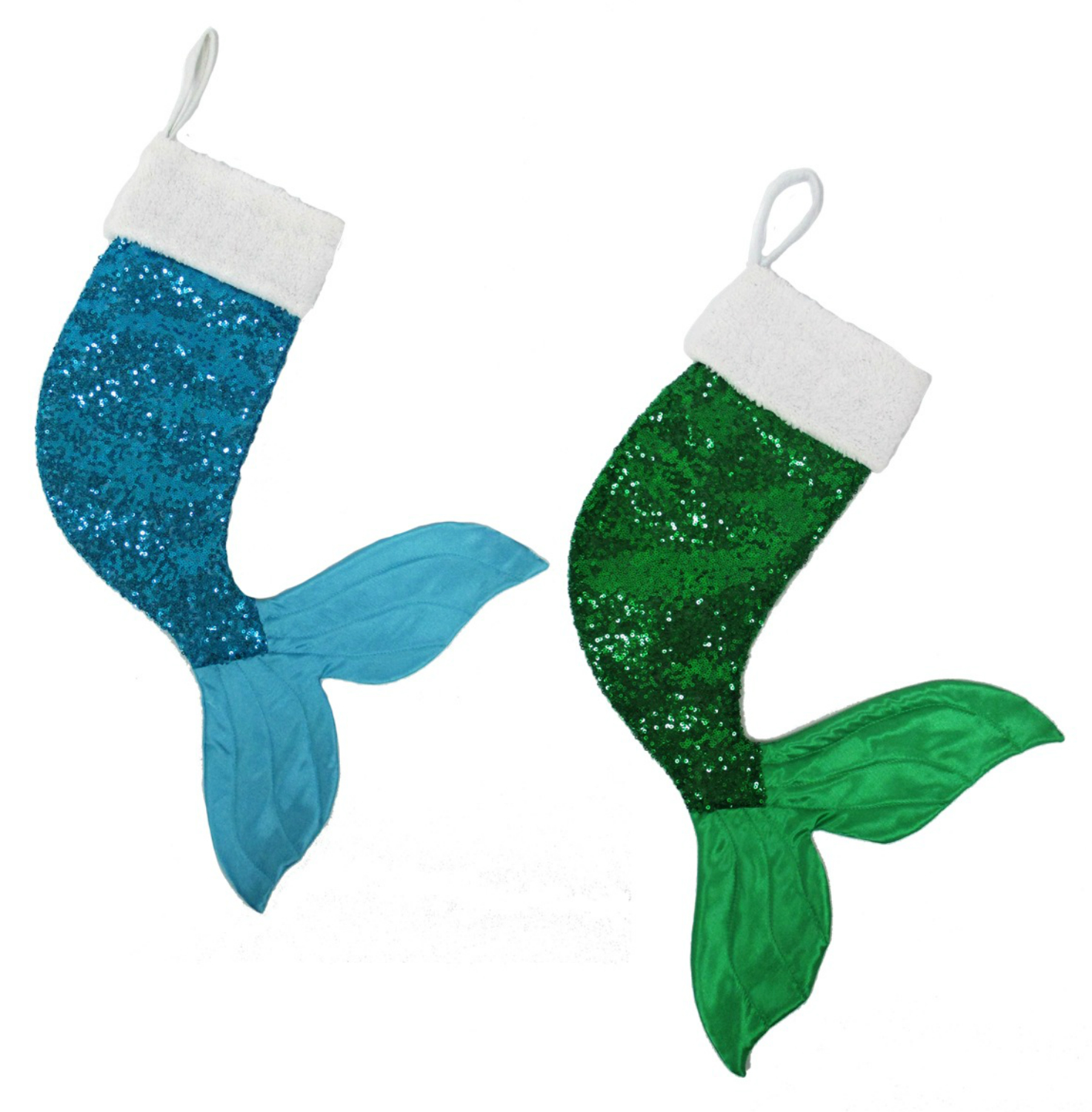 Mermaid Tails Blue and Green Sequins Christmas Holiday Shaped Stockings ...