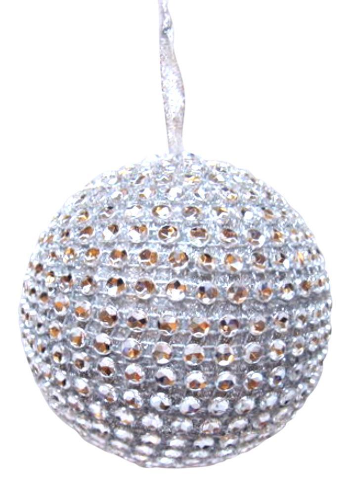 Silver Jeweled Ball Rhinestones Christmas Holiday Ornaments Set of 2 ...