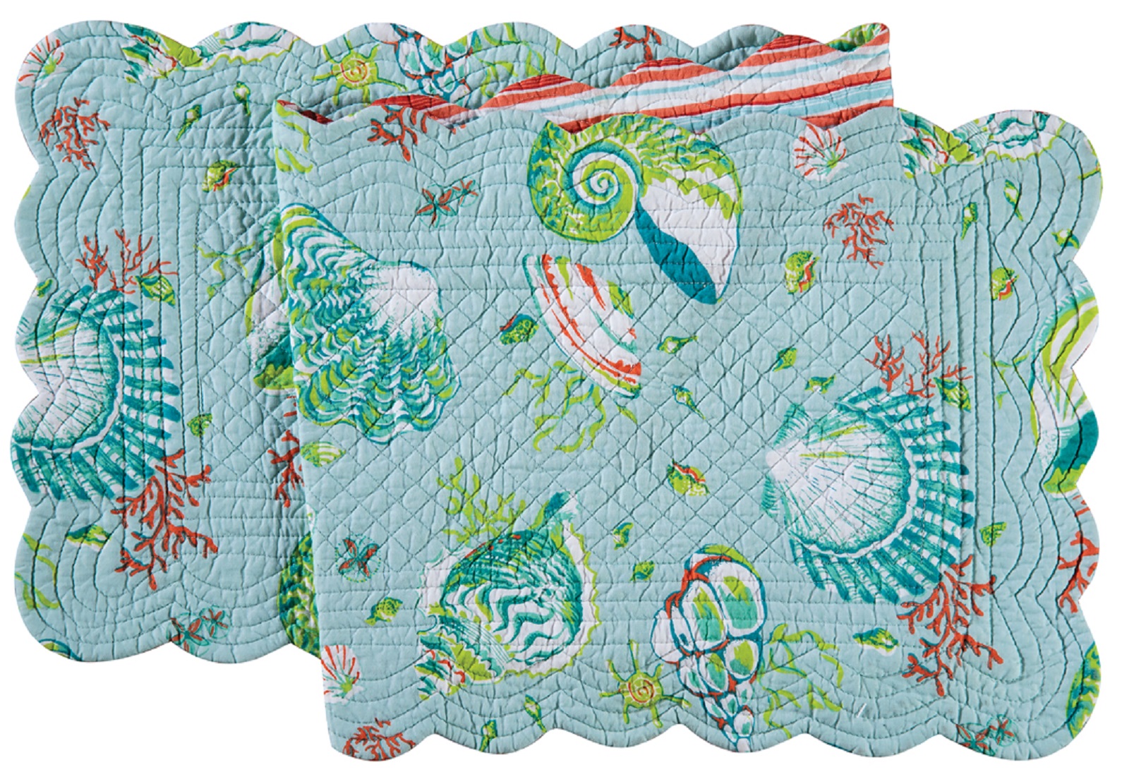 Coastal Cora Blue Teal Starfish Shells Quilted Scallop Edge 51 Inch ...