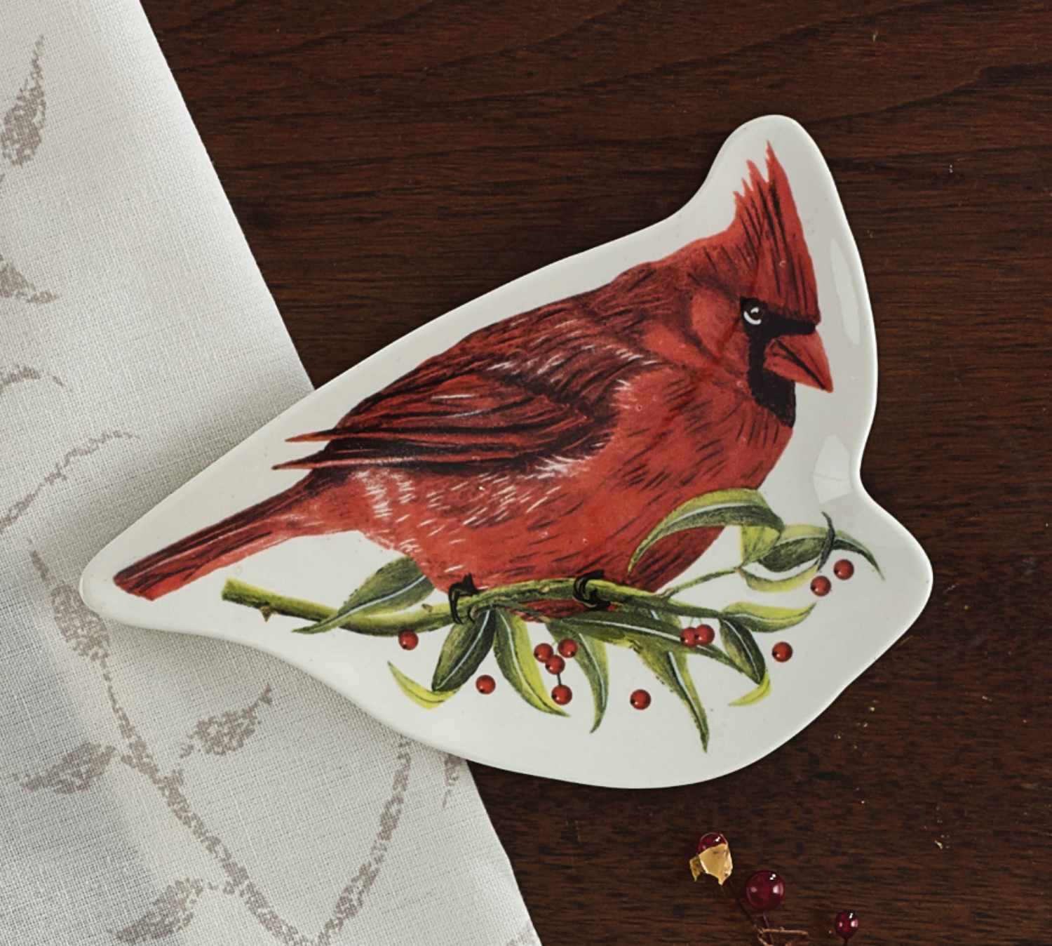 Winter Bird Red Cardinal on Branch Kitchen Spoon Rest Ceramic - Mary B ...