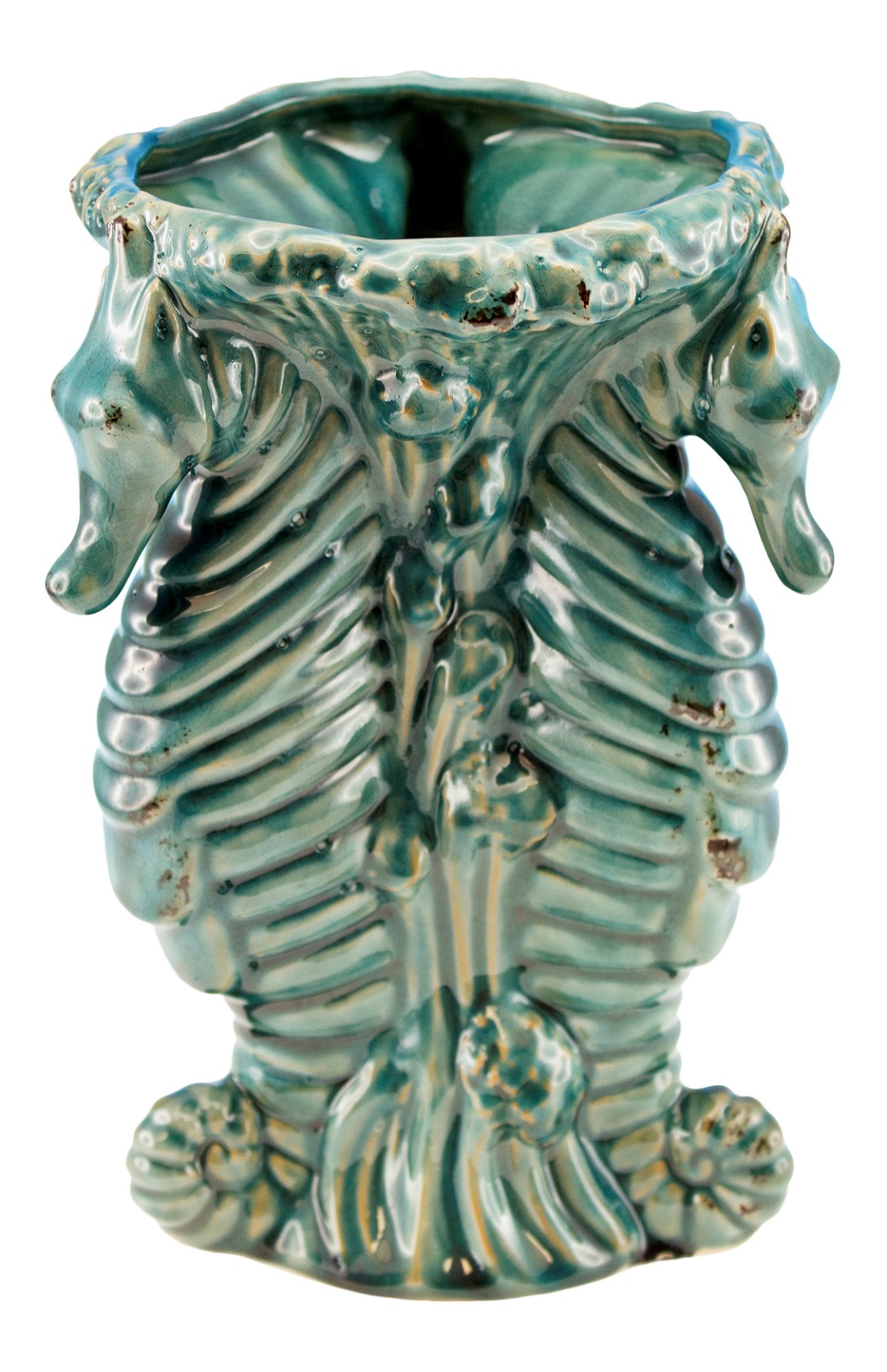 Turquoise Aqua Sea Animal Sculpted Seahorse 9 Inch Vase Porcelain ...
