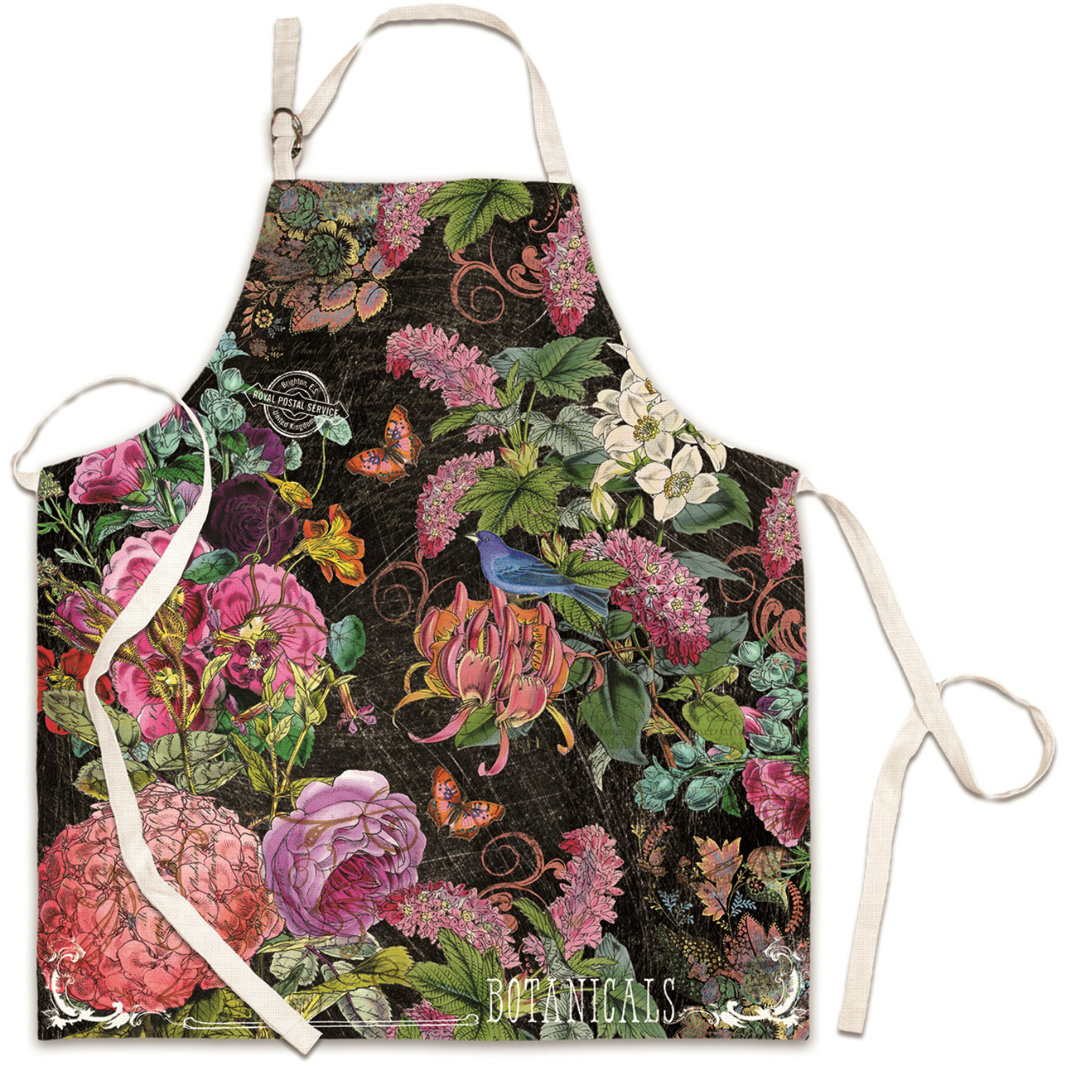 Pink Flowers on Black Botanical Garden Chef Kitchen Apron Cotton - Mary ...