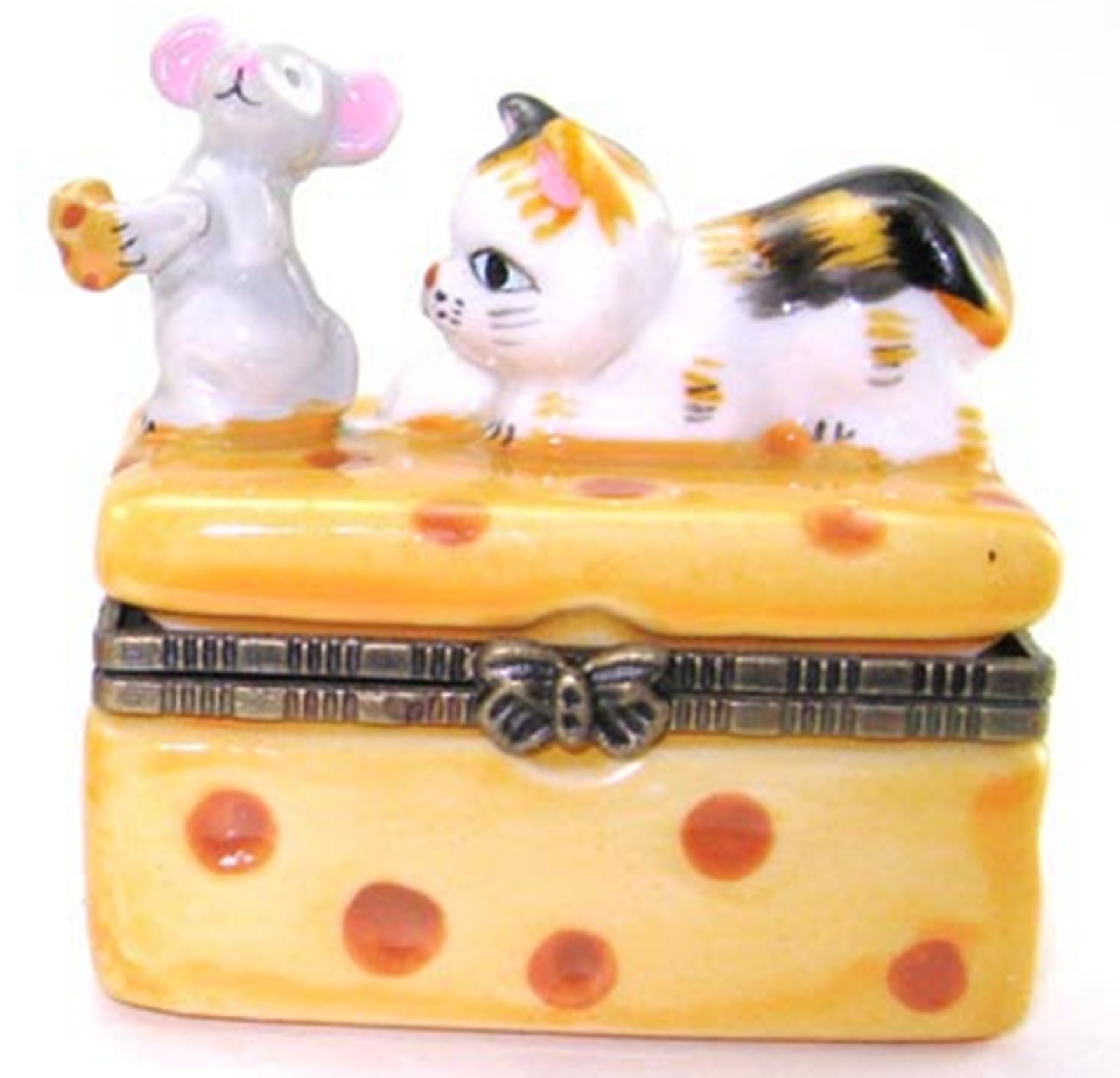 Cat and Mouse Mice Cheese Hinged Trinket Box - Mary B Decorative Art