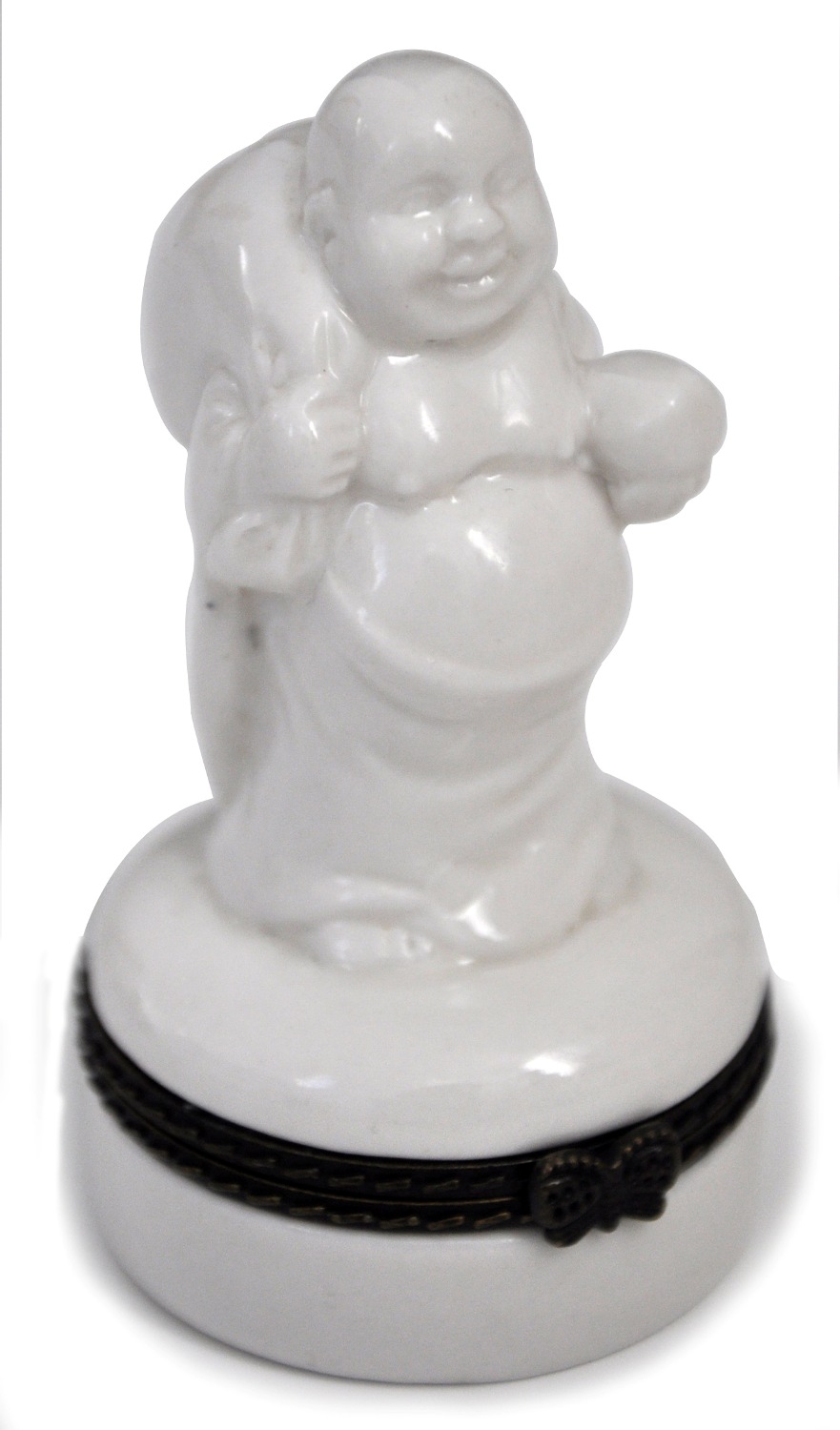 Happy Buddha White Porcelain Hinged Trinket Box - Mary B Decorative Art