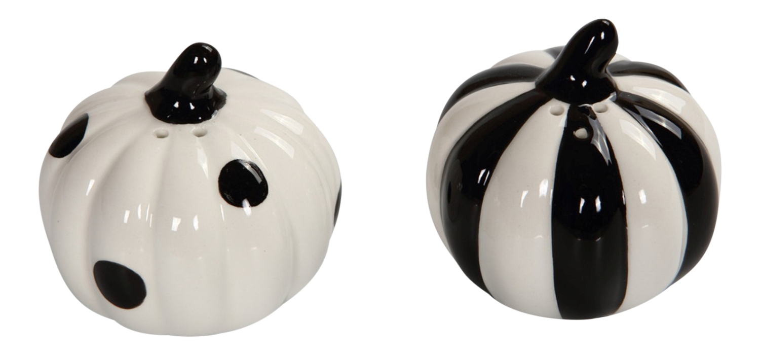 Black and White Stripes and Polka Dots Pumpkins Salt and Pepper Shaker ...