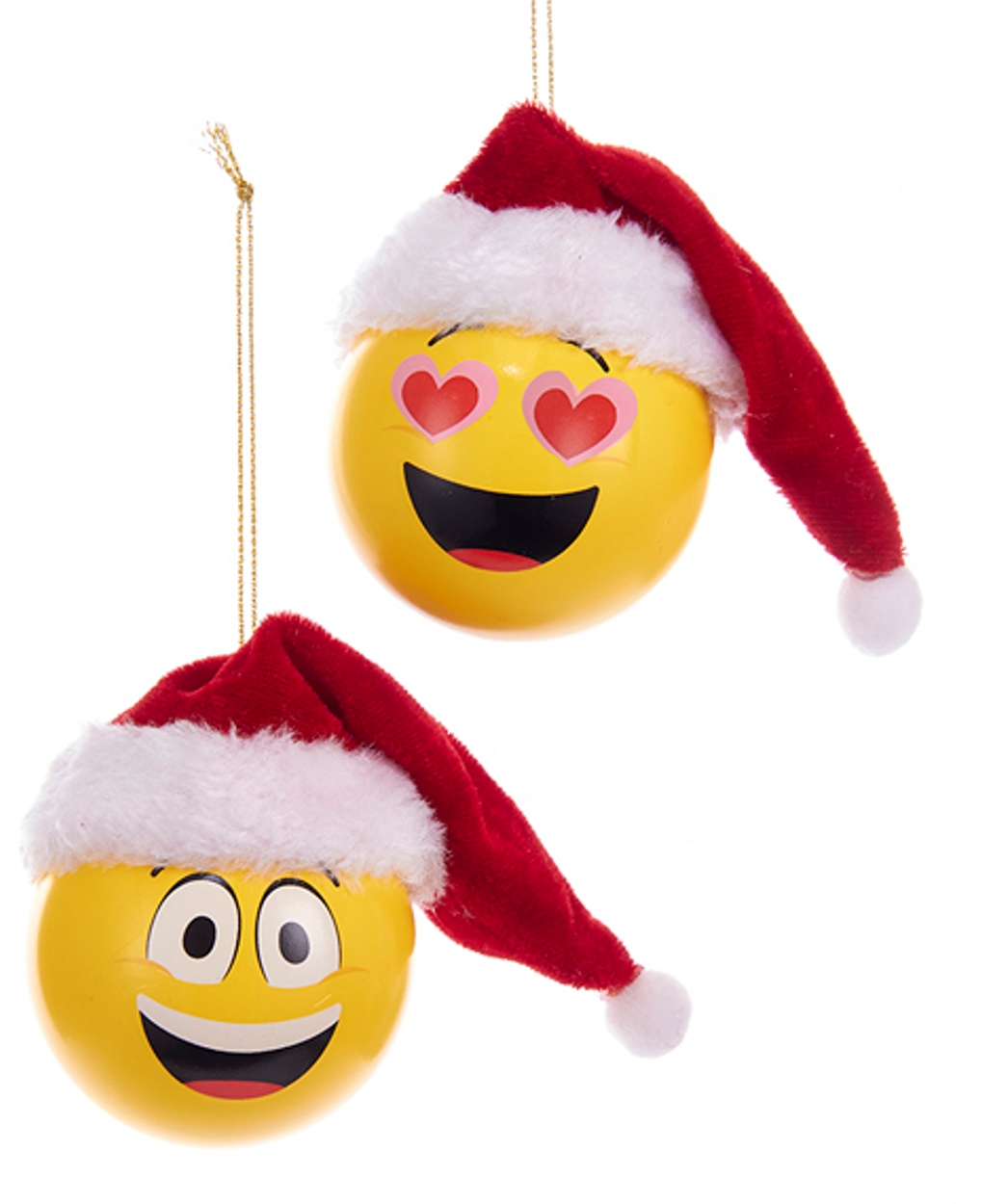 Kurt Adler Smiling Emoticons Wearing Santa Hats Holiday Ornaments Set ...