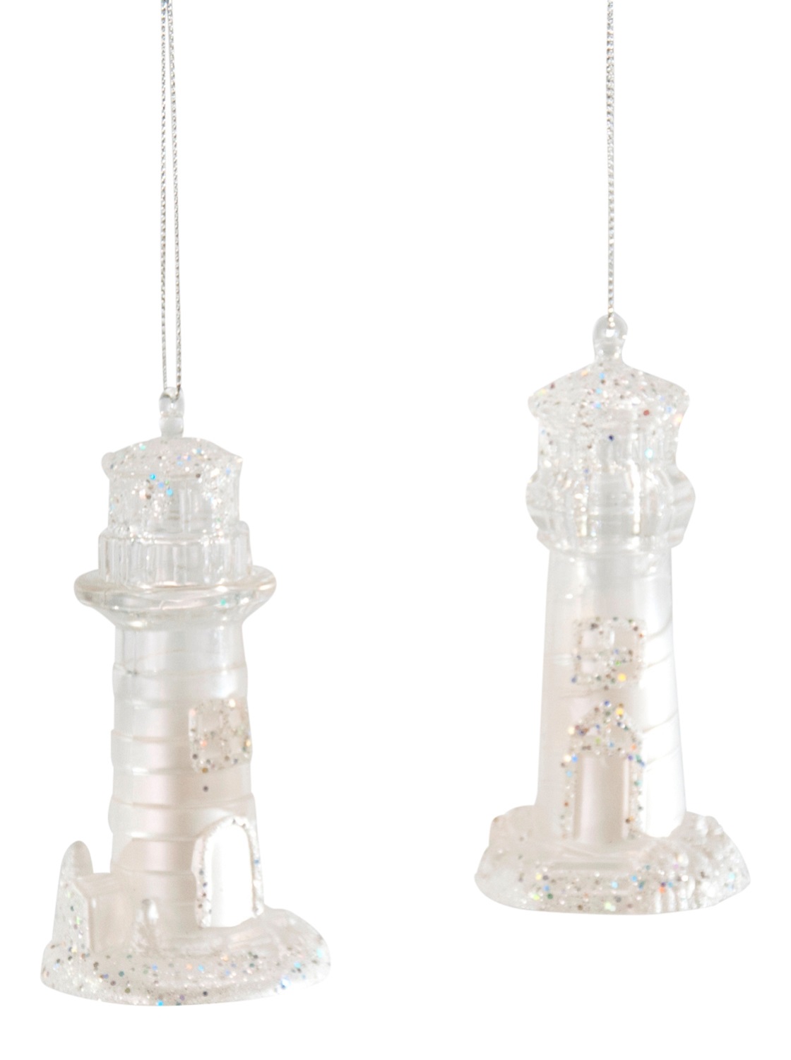 Coastal Glittered Lighthouses Christmas Holiday Ornaments Set of 2 ...