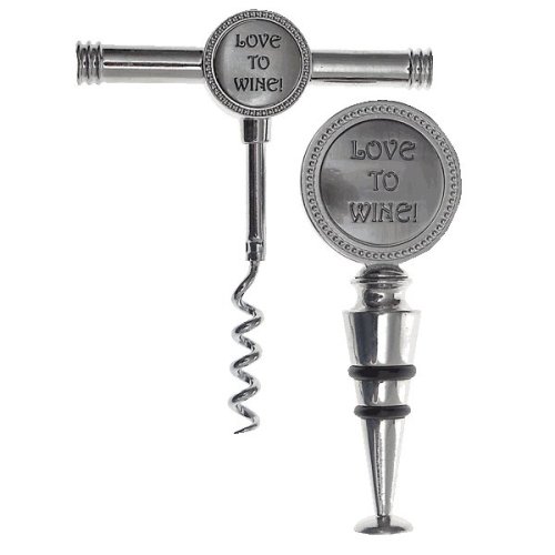 Love to Wine Pewter Cork Screw and Bottle Stopper Set - Mary B ...