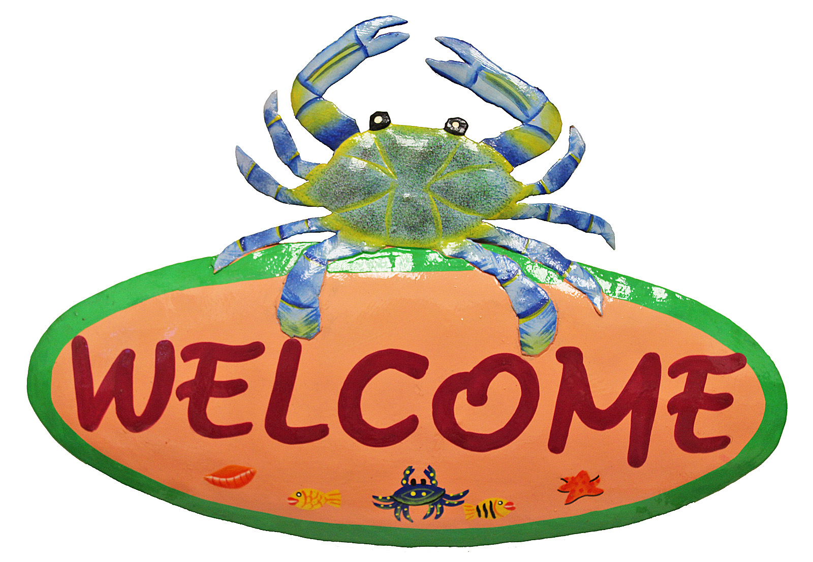 Coastal Maryland Blue Crab 13 Inch Oval Welcome Sign Haitian Metal ...