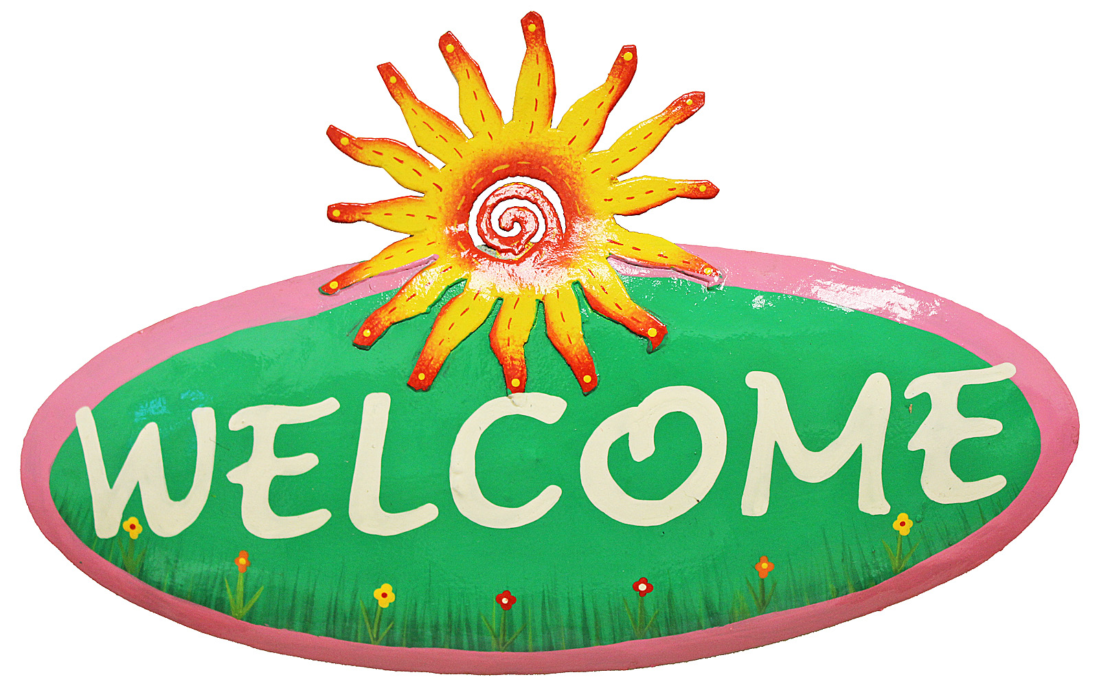Bright Yellow Sun 13 Inch Oval Welcome Sign Haitian Metal Wall Decor ...