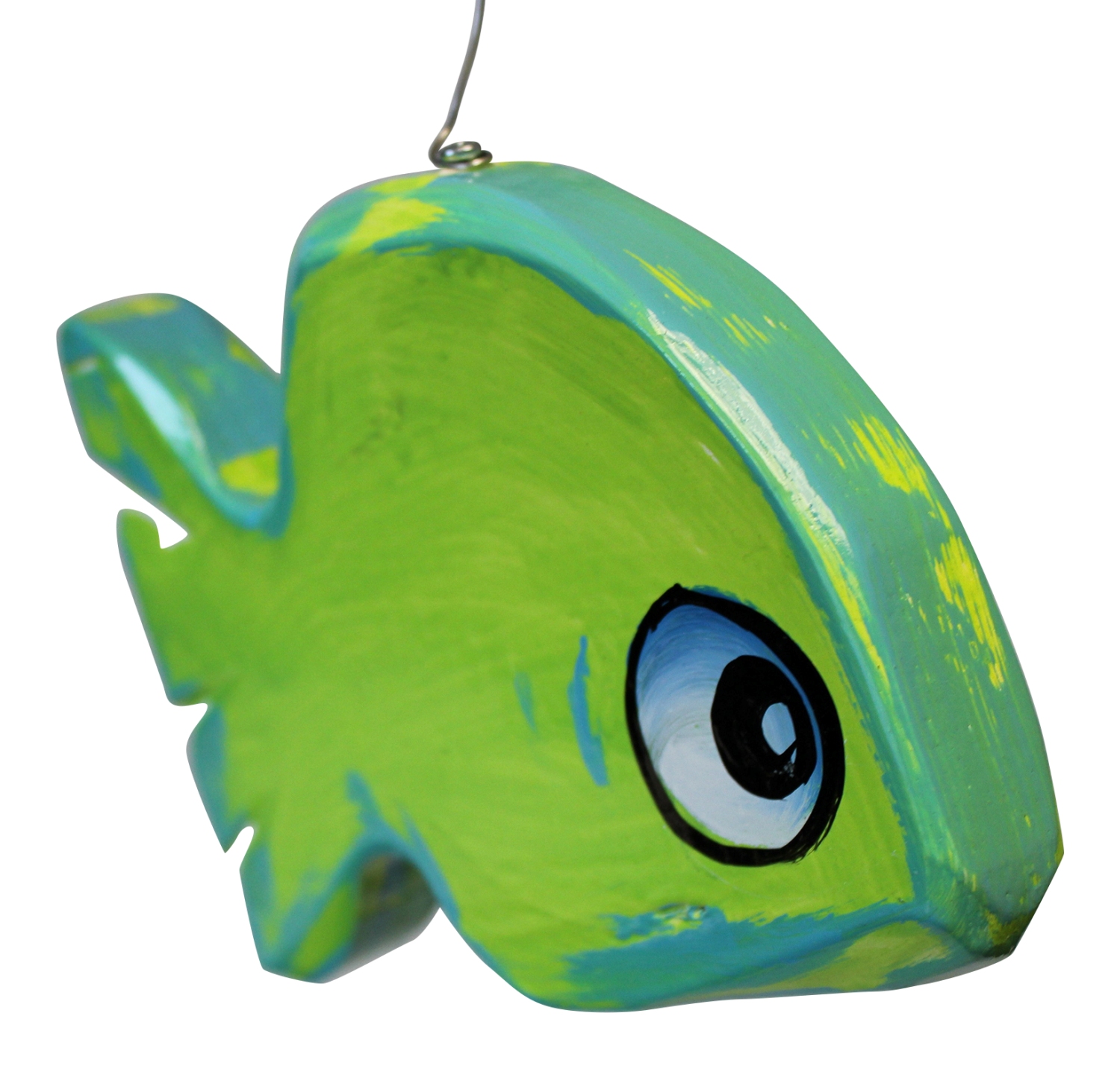 Green Fish Hanging Decor Hand Painted Wood 7 Inches - Mary B Decorative Art
