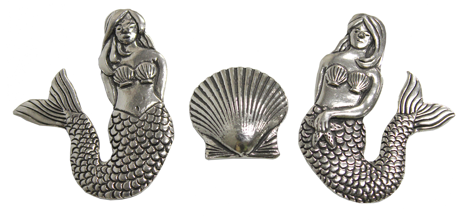 Pewter Mermaids and Scallop Seashell Magnets Set of 3 - Mary B ...