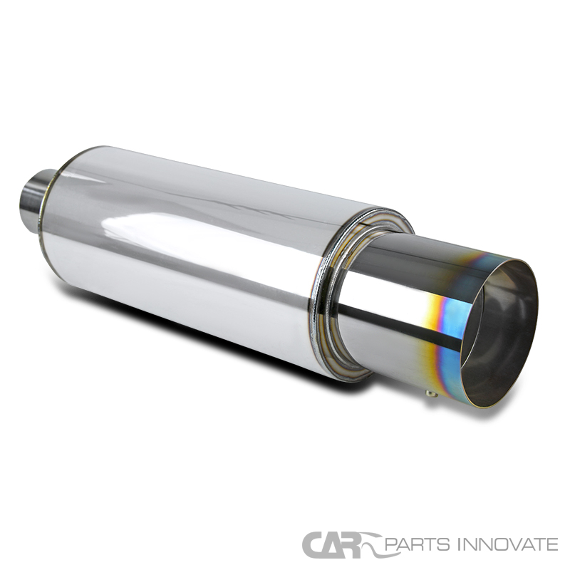 4" Titanium Flat Round Tip 2.5" Inlet JDM N1 Exhaust Muffler+ Silencer ...