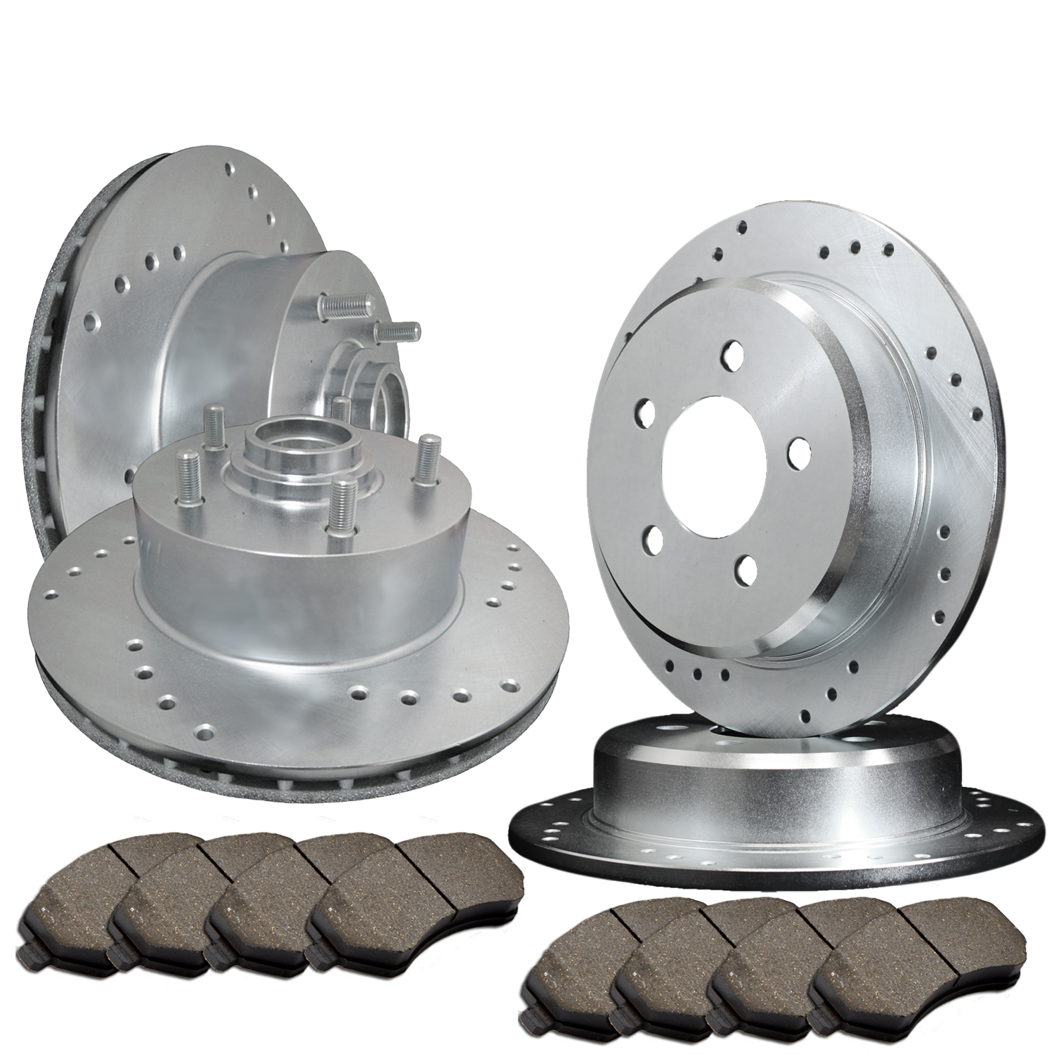 [FRONT & REAR] 4 DRILLED ONLY PERFORMANCE BRAKE ROTORS +8 CERAMIC PADS ...