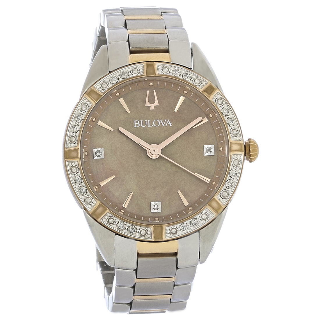 Bulova Sutton Ladies Mother-of-Pearl Diamond Two Tone Quartz Watch 98R264
