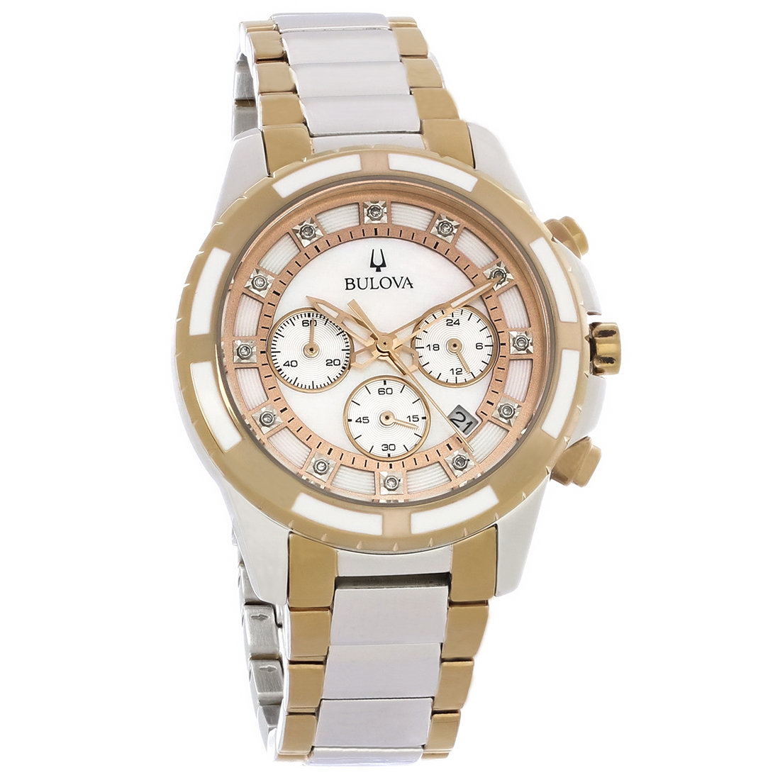 Bulova Ladies Chronograph Mother-of-Pearl Diamond Two Tone Quartz Watch ...