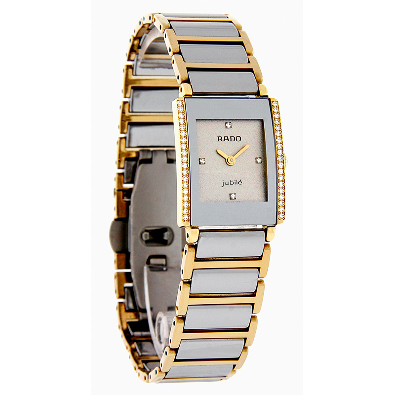Rado Integral Ladies Diamond Gold Tone Ceramic Swiss Quartz Watch ...