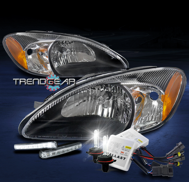 FOR 2000-2007 FORD TAURUS REPLACEMENT HEADLIGHT LAMP BLACK W/DRL LED+6K ...