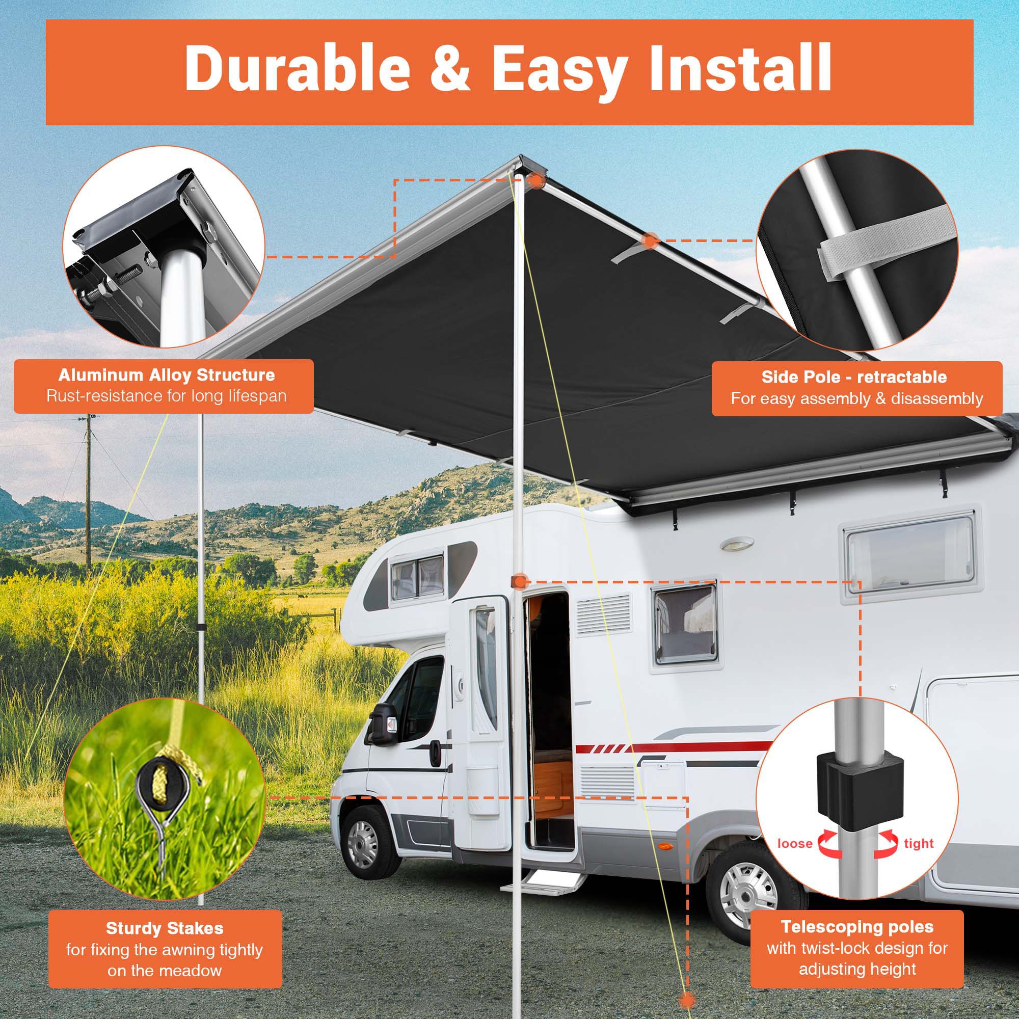 Yescom Vehicle Awning Retractable Car Side Roof Rack Overlanding Shade ...