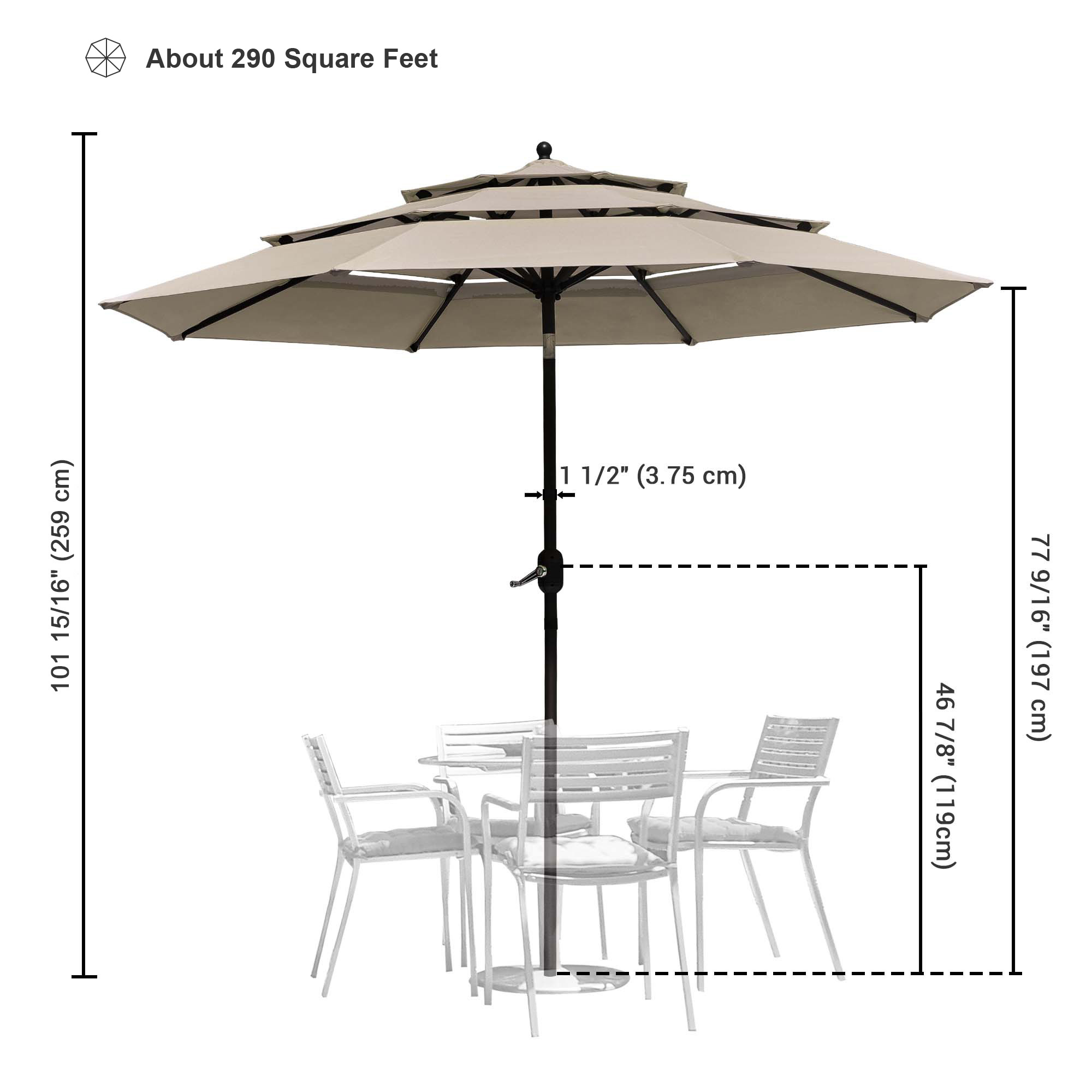 36 Types Of 3 Tier Patio Umbrella Crank Handle Push To Tilt Aluminum