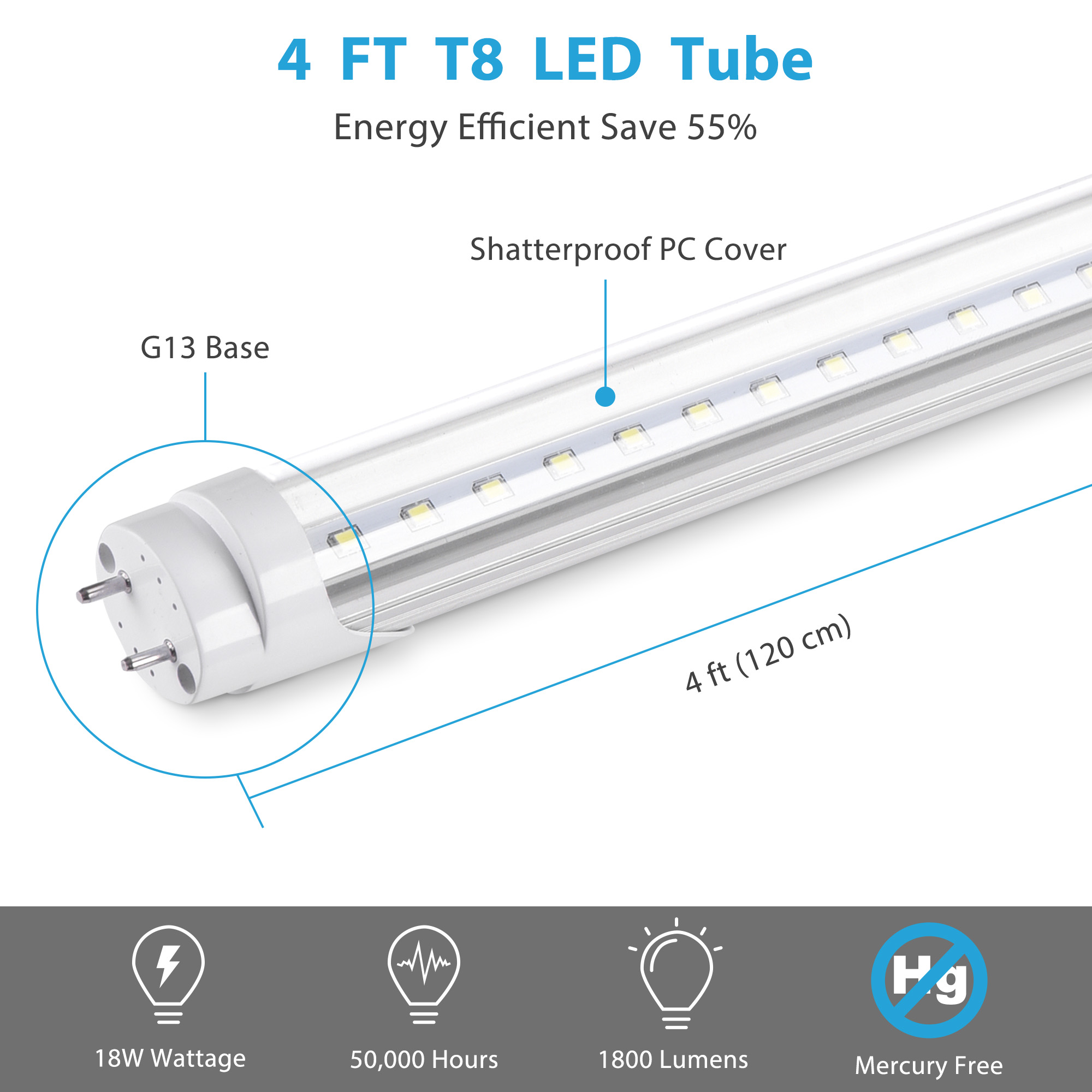 4ft Linkable LED Shop Light Fixture Tube Lamp Bulb Warehouse ...