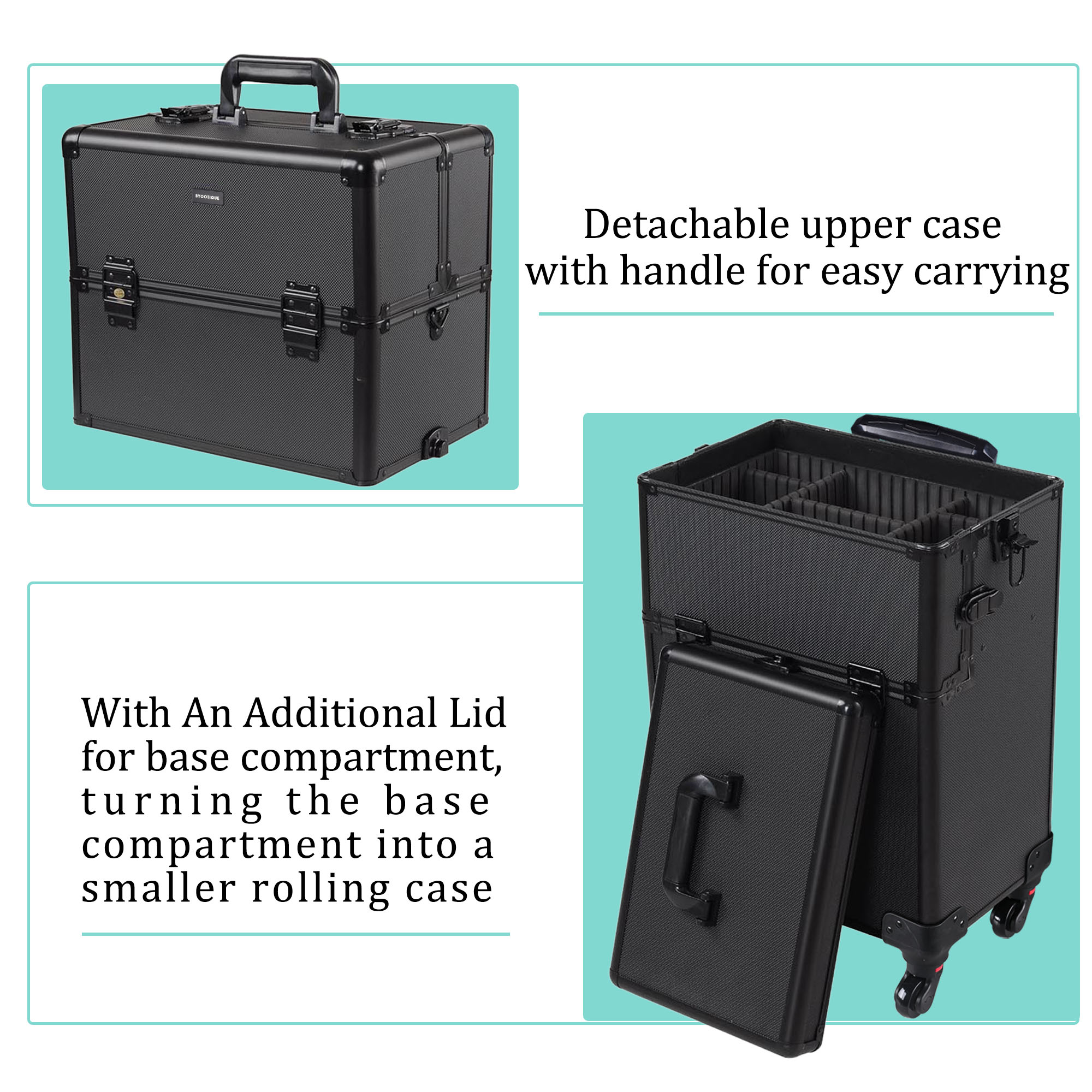 BYOOTIQUE 3 in1 4 in1 Aluminum Rolling Makeup Trolley Cosmetic Beauty ...