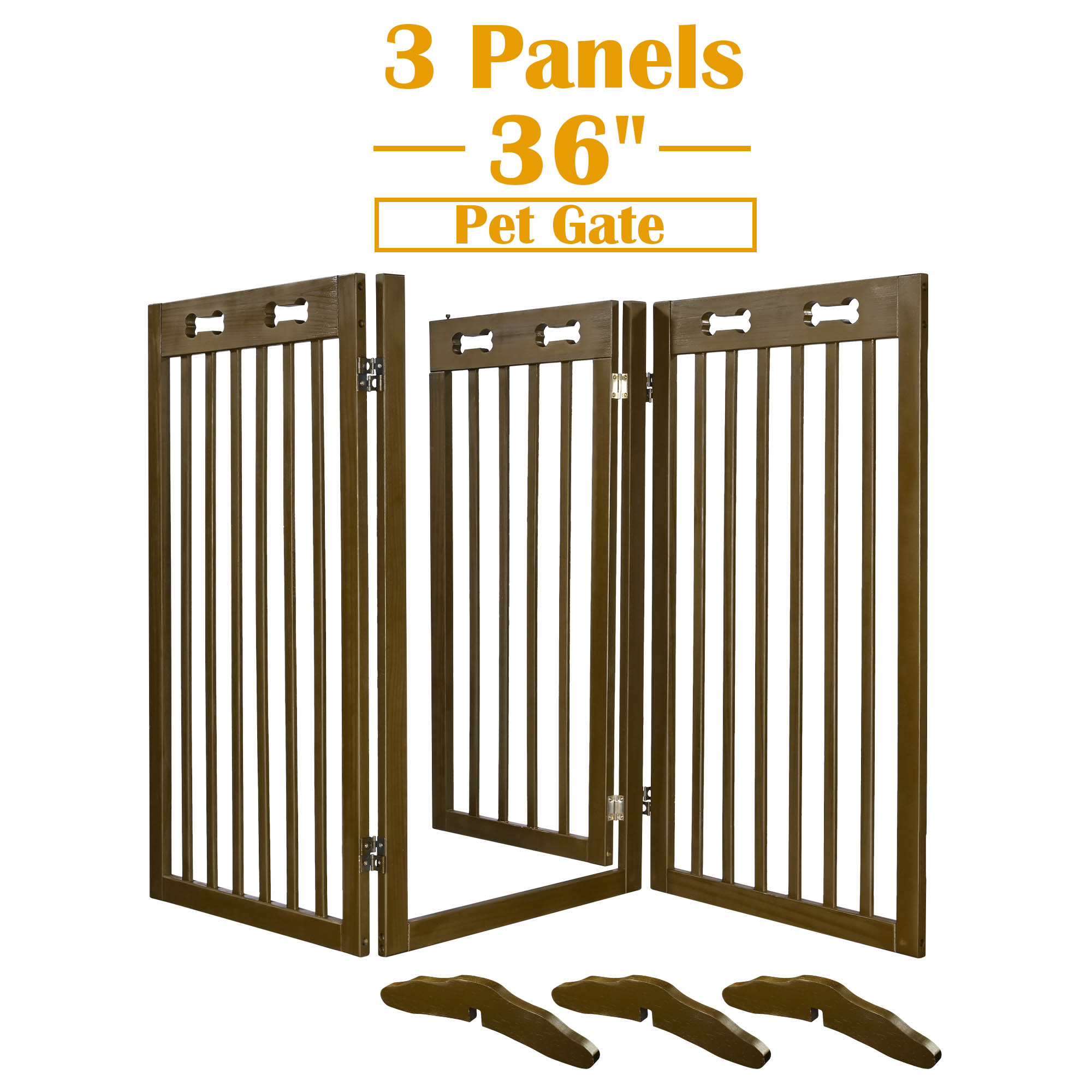 24"/36" Folding Wood Dog Gate Pet Fence Free Standing Barrier with Door ...