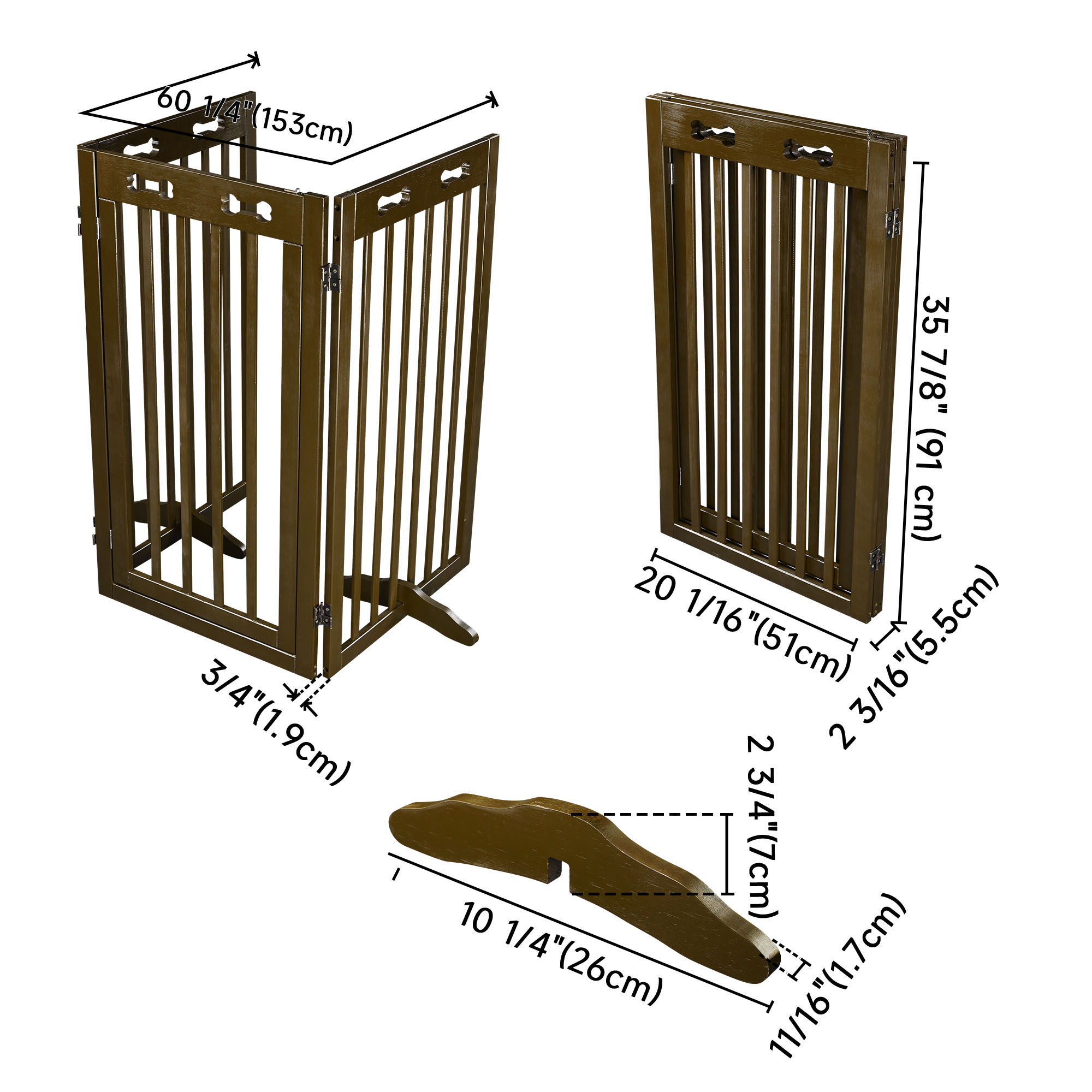 24"/36" Folding Wood Dog Gate Pet Fence Free Standing Barrier with Door ...