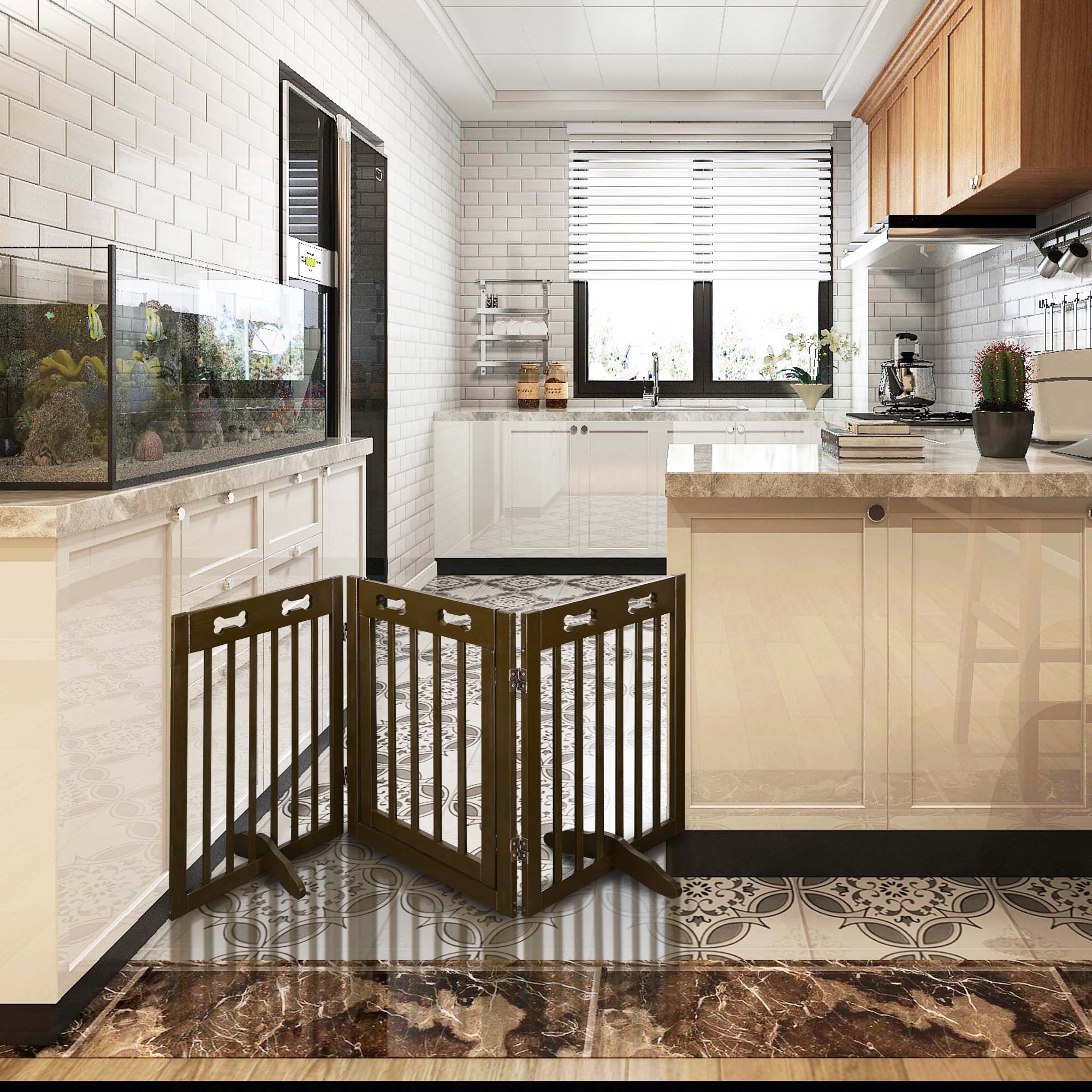 24"/36" Folding Wood Dog Gate Pet Fence Free Standing Barrier with Door ...