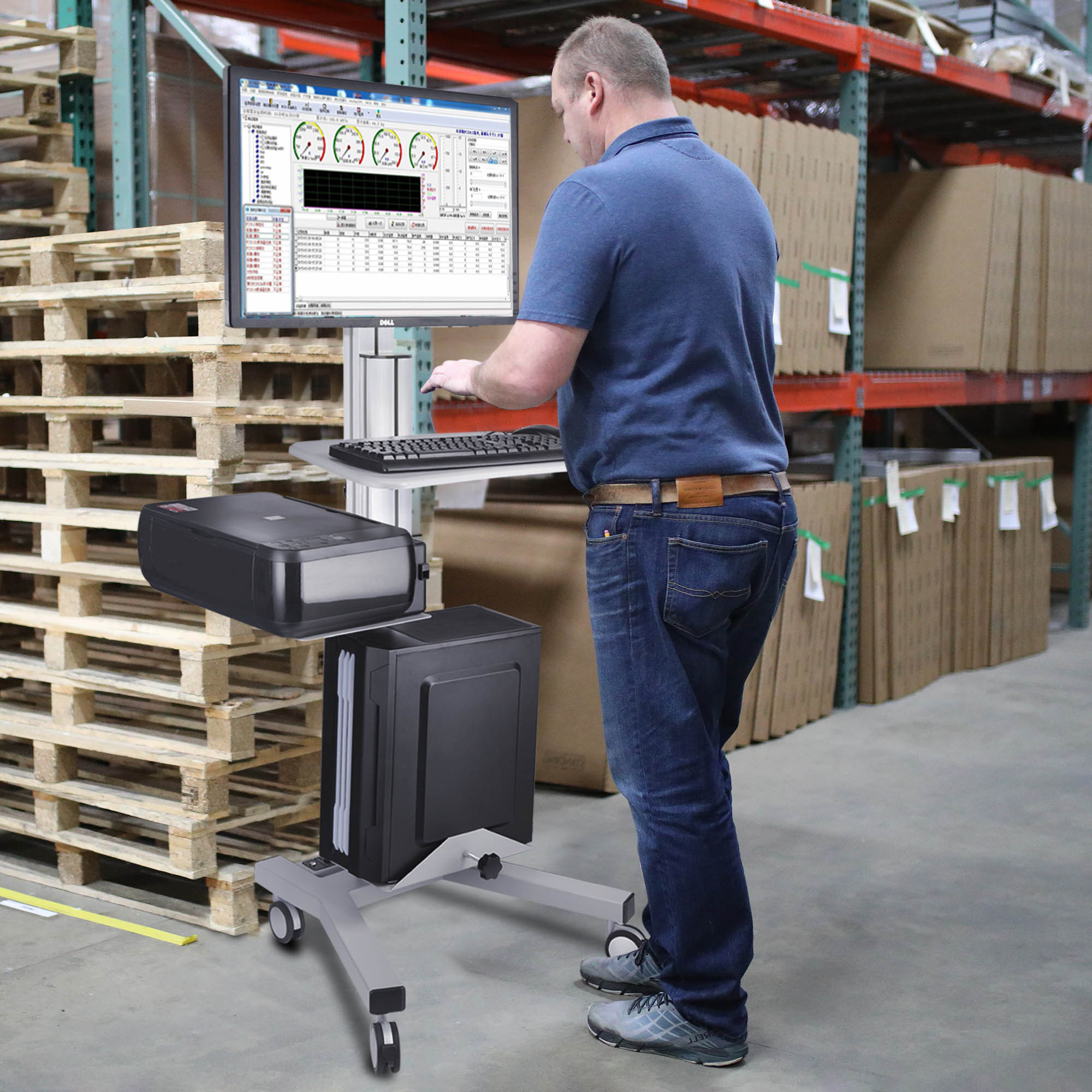 Yescom Mobile Desktop PC Cart Computer Monitor Stand Workstation Home ...