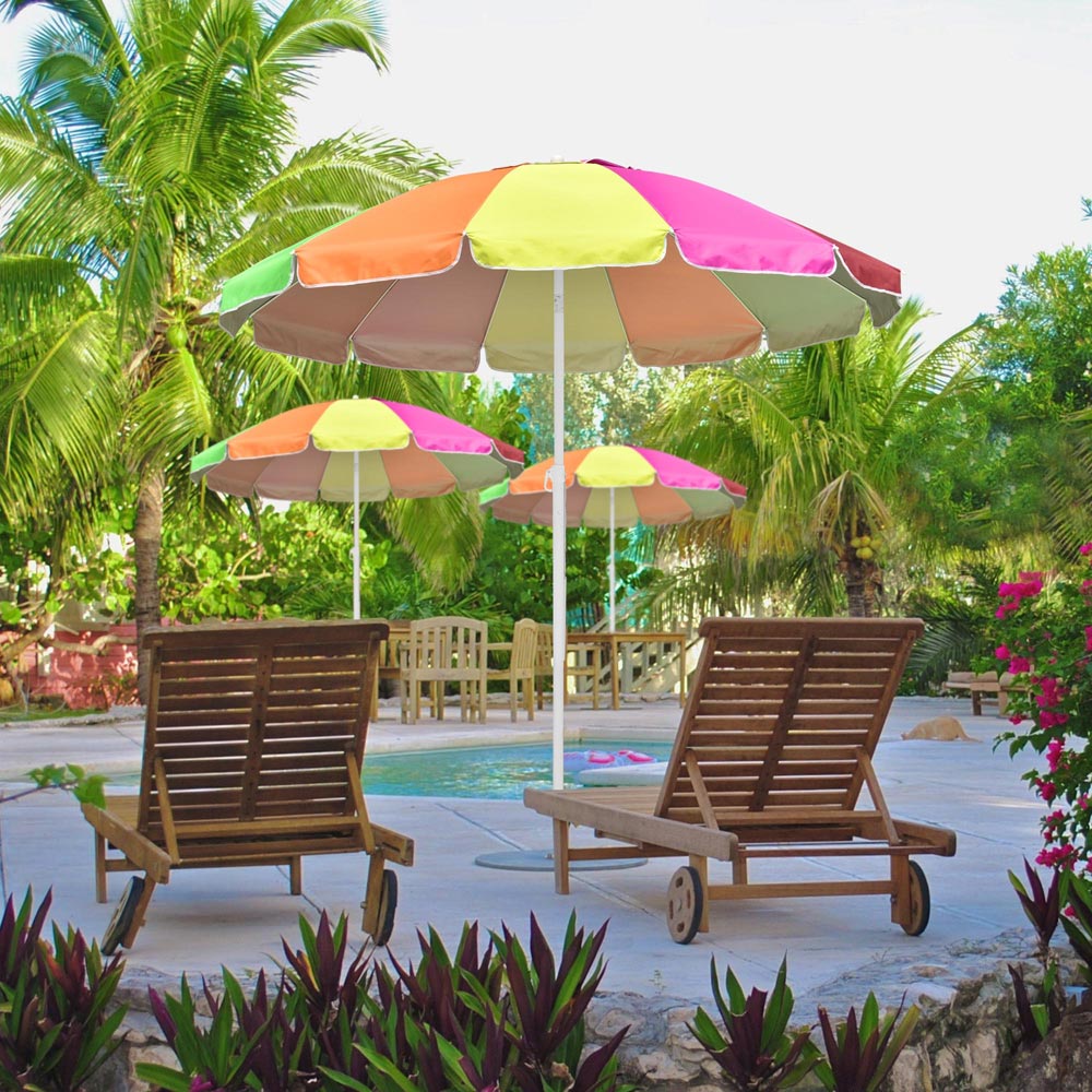 6/7/8 ft Rainbow Beach Umbrella Sunshade with Tilt Sand Anchor UV ...
