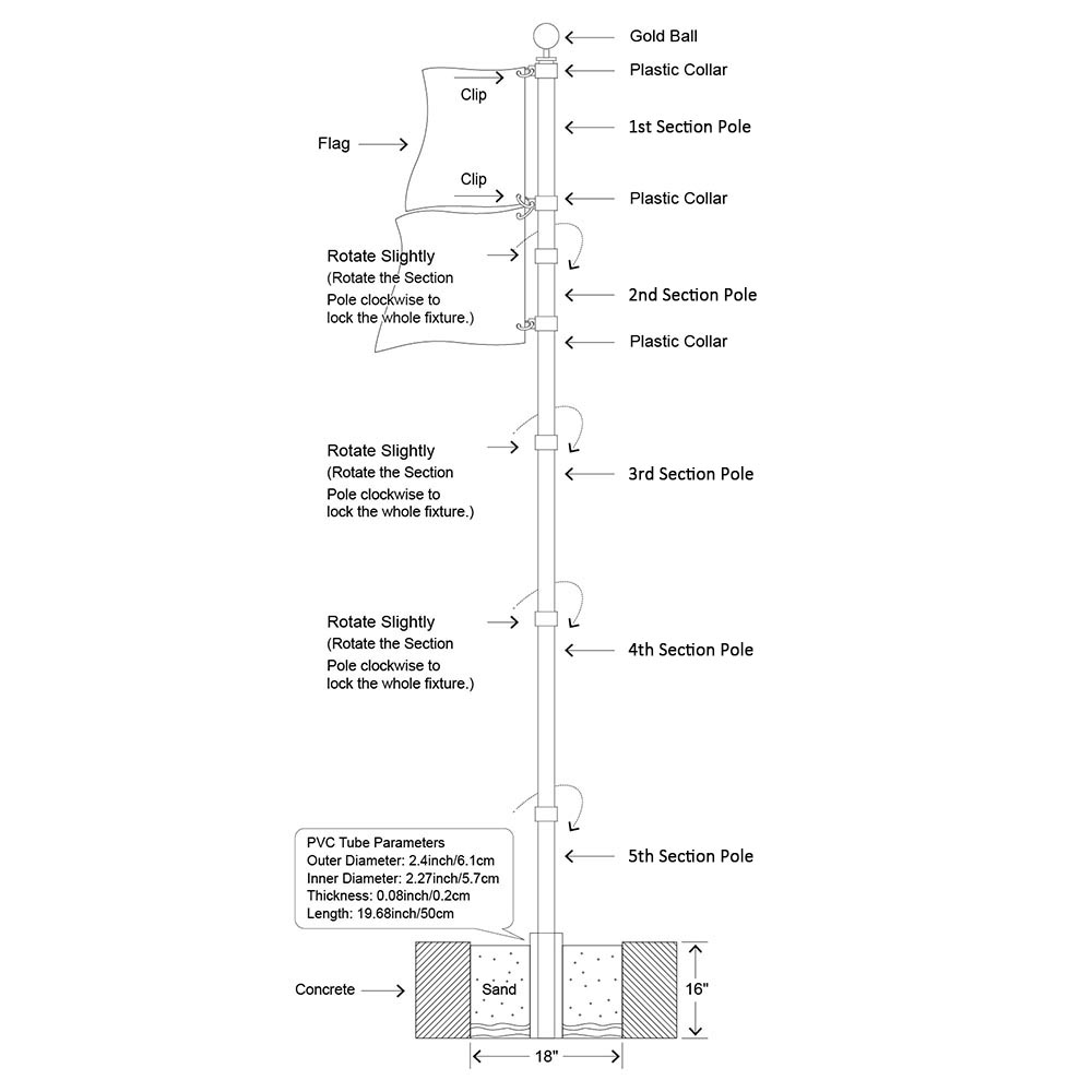 20' 25' FT Flag Pole Aluminum Flagpole Kit 3x5' American US Flag Fly ...